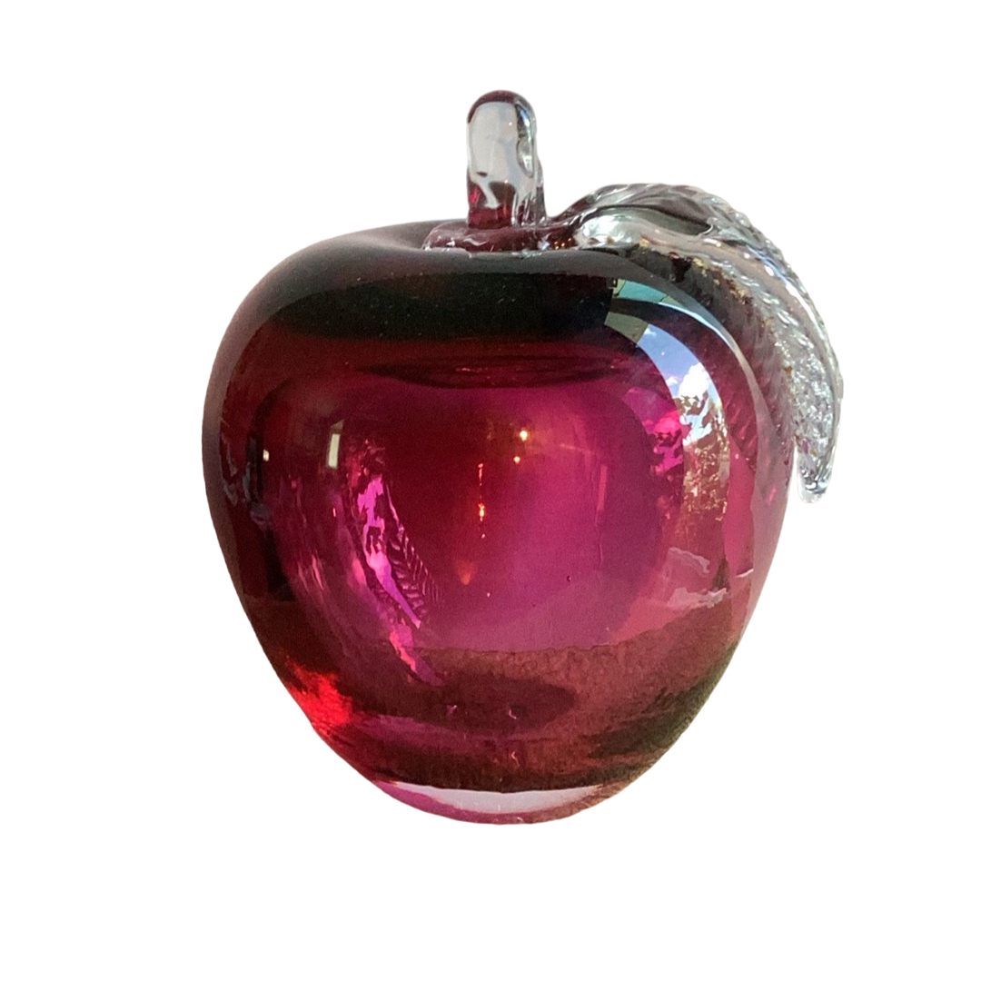Angelo Rossi Cranberry Art Glass Apple Paperweight