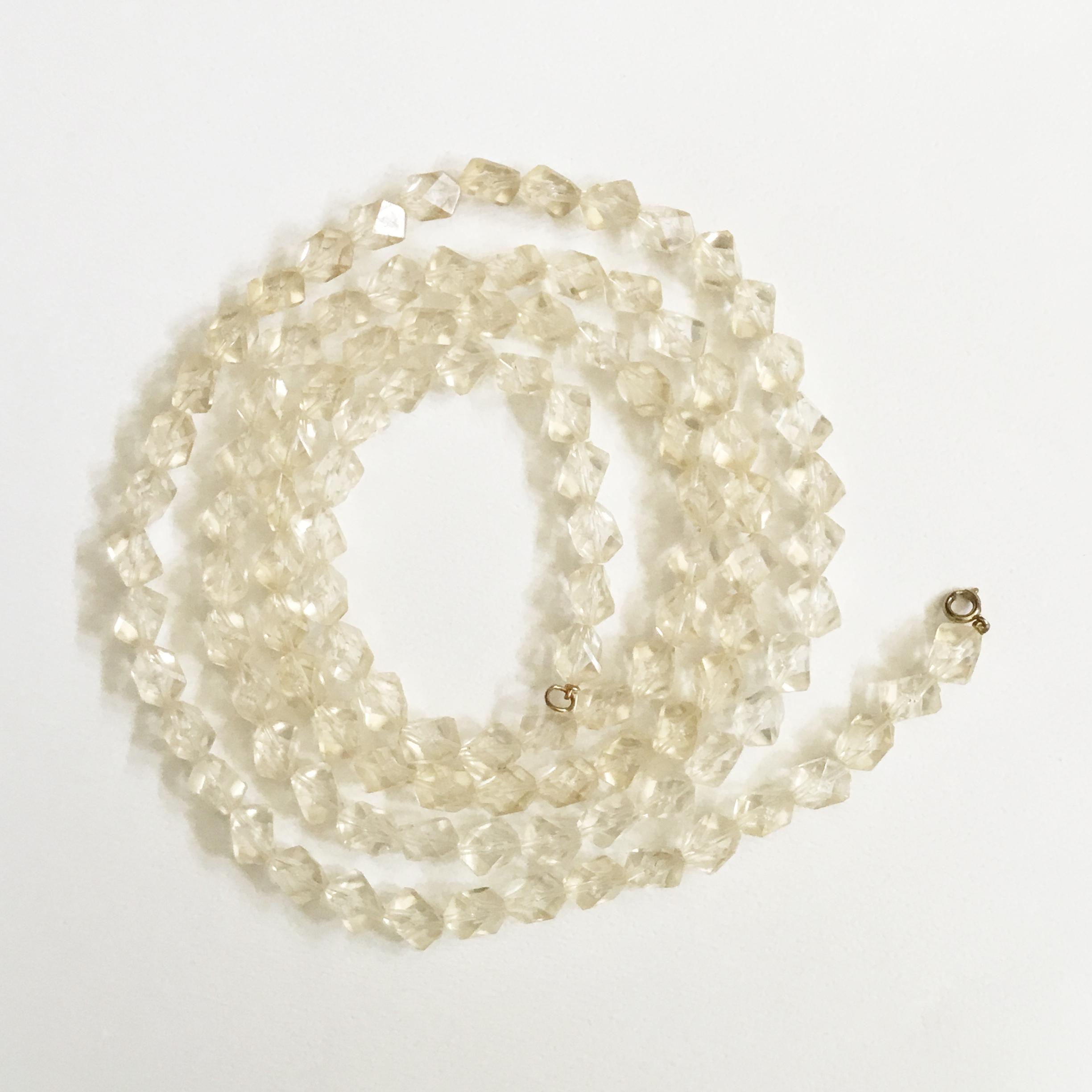 Vintage Faux Crystal Glass 3D Cube Plastic Beaded Long Flapper Necklace