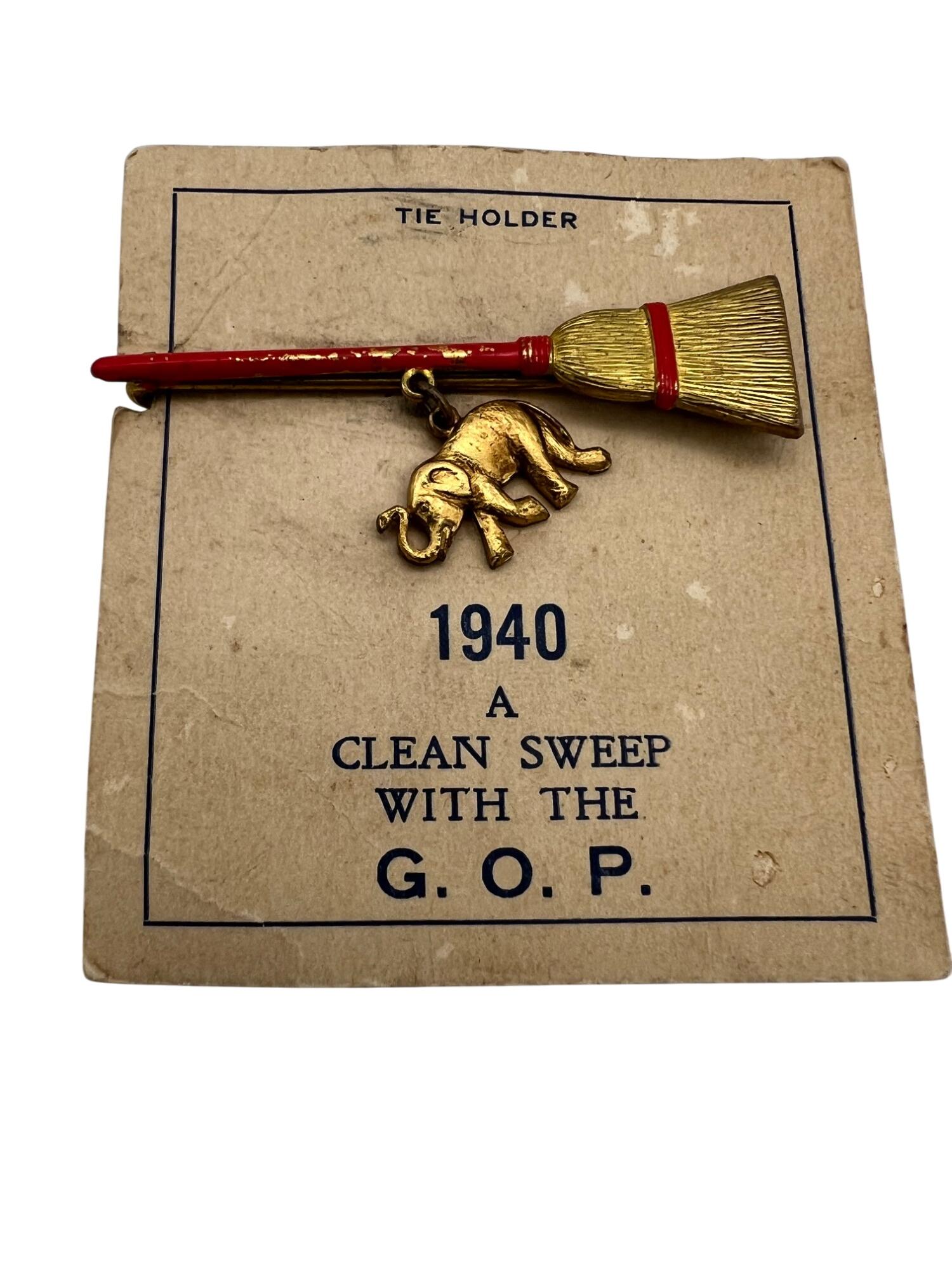 Vintage 1940 GOP Elephant Tie Holder Clip Clean Sweep with the G.O.P ...