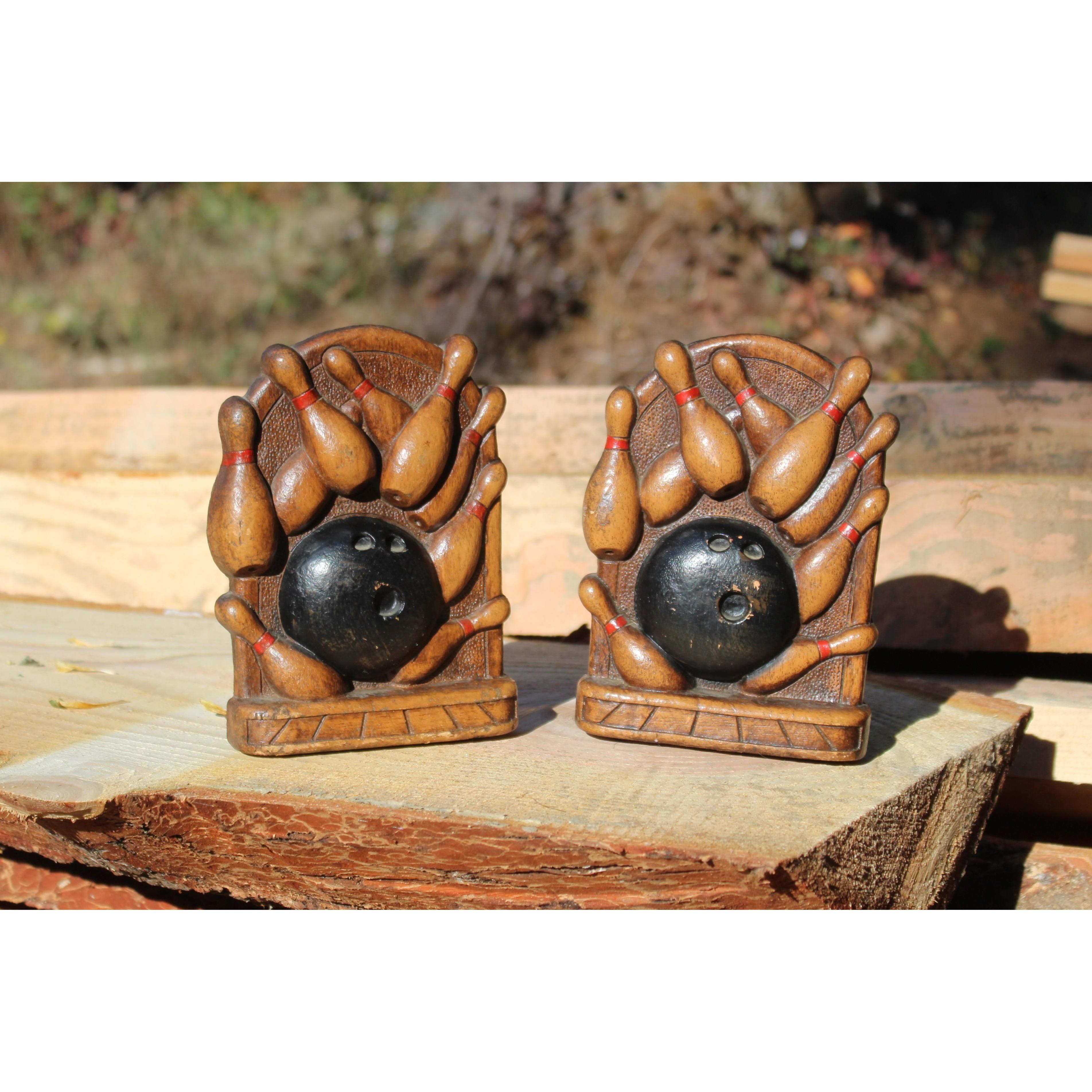 Vintage Bowling Pin and Ball Bookends