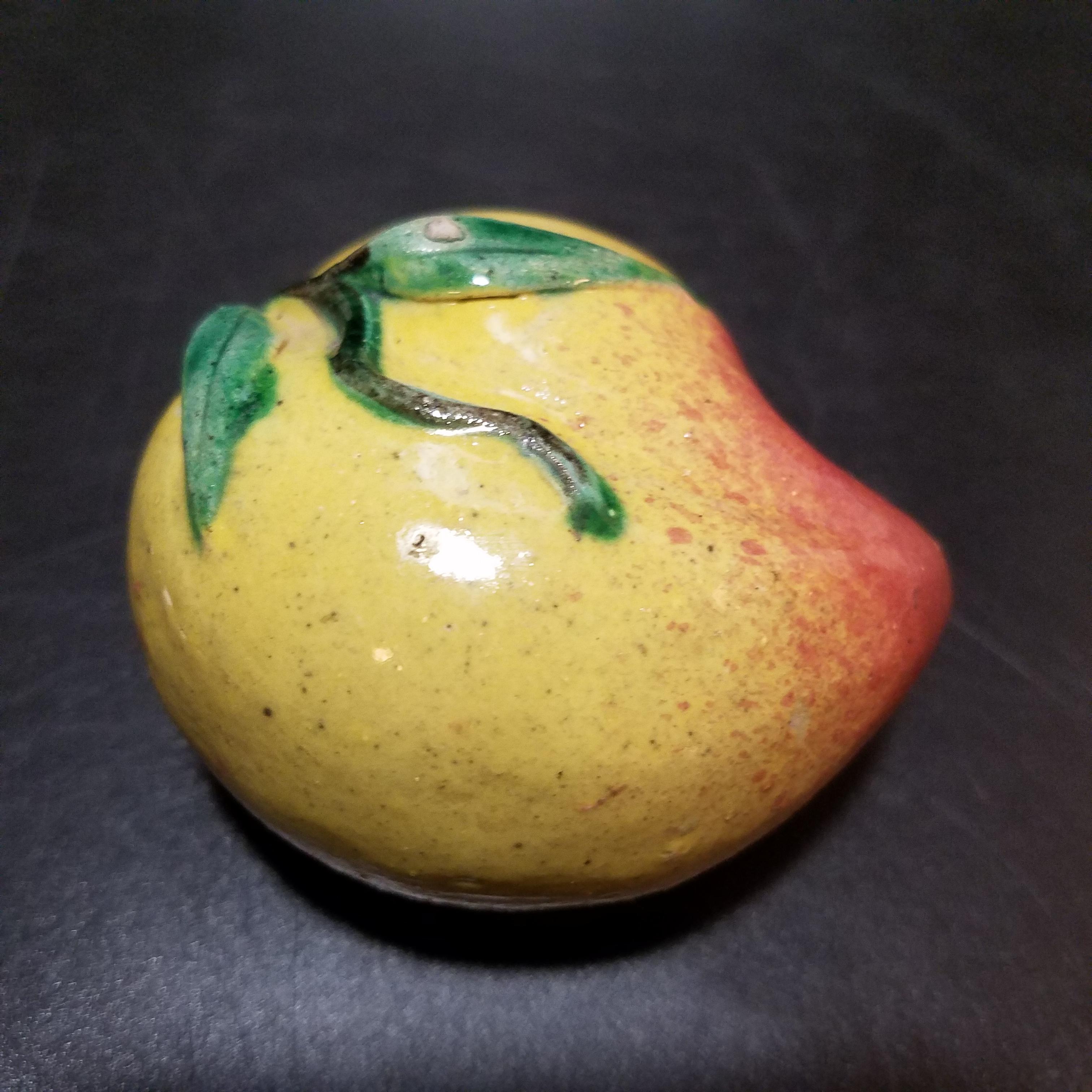 Antique Chinese Alter Fruit with Vines Medium 2" Hand Painted Pear