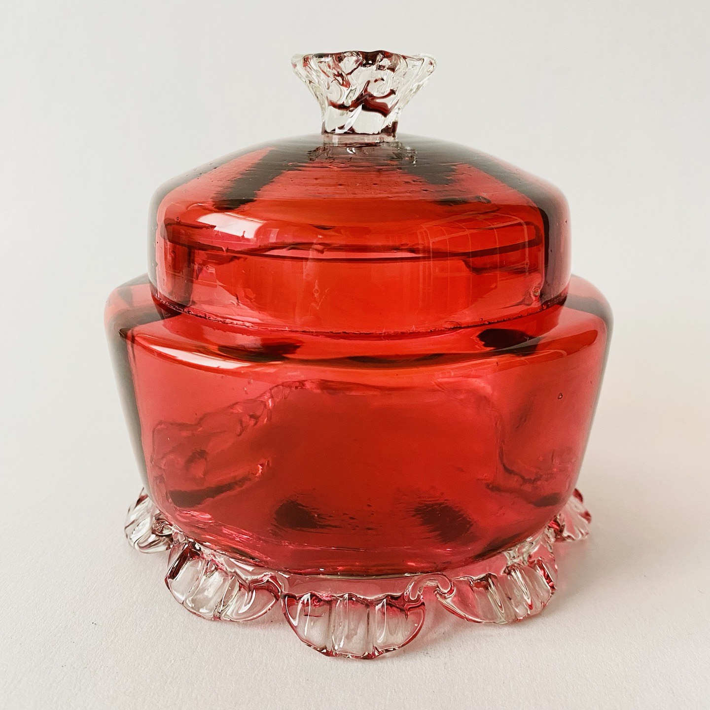 Antique Victorian 1860s Lidded Cranberry Glass Candy Dish or Powder Box ...