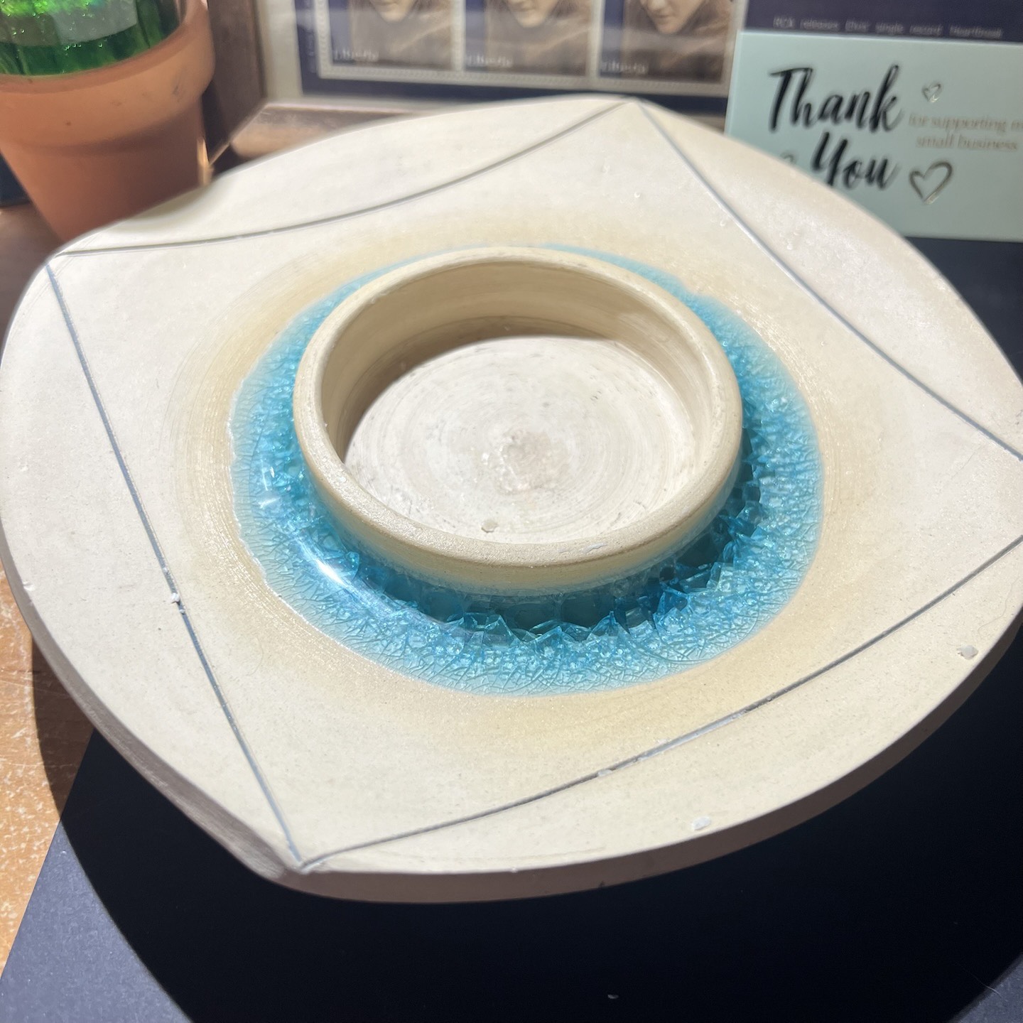 Thomas Diem Ceramics. Fused Glass Footed Candle Dish 8 In Around By 2 ...