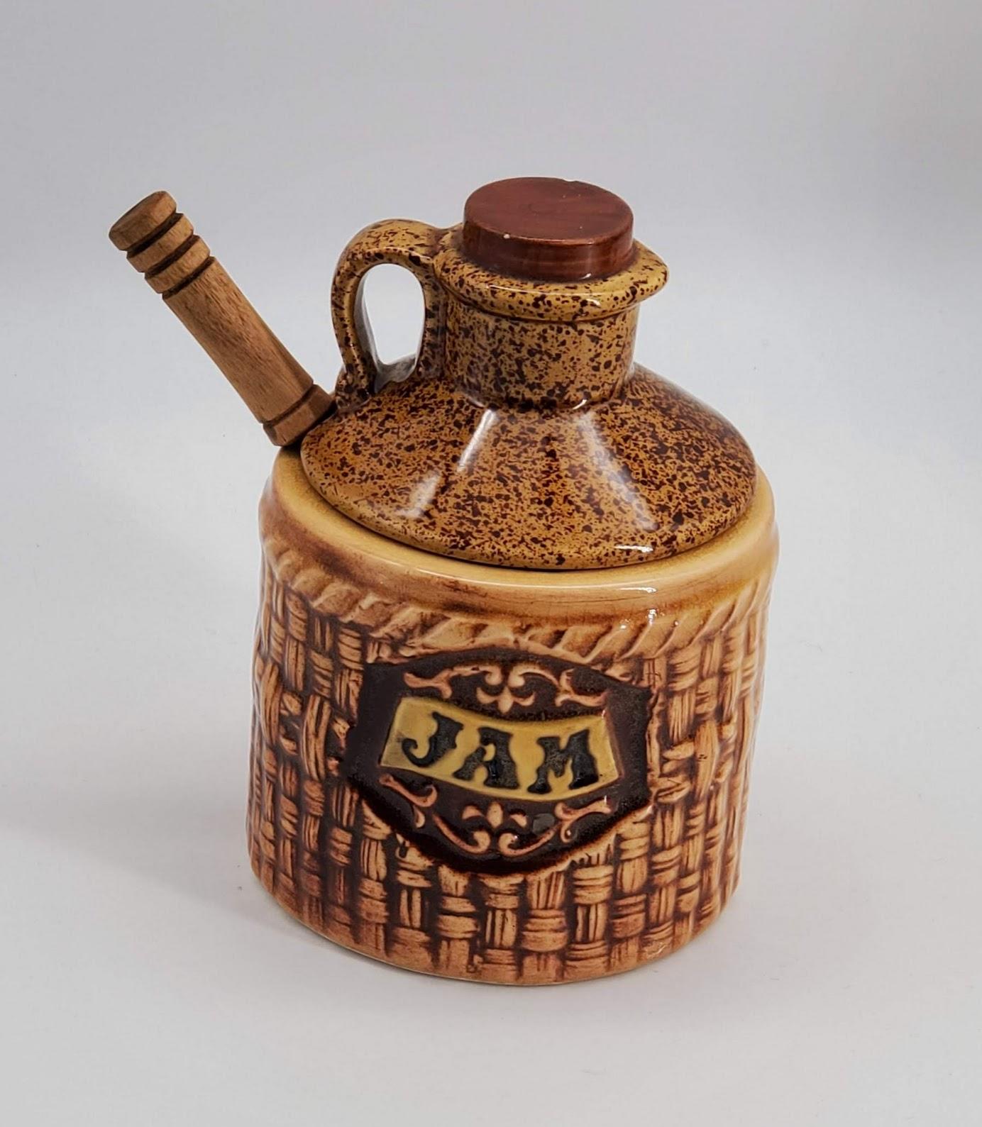 Vintage Lefton Lidded Jam/Jelly Jar Jug with Original Spoon Marked H5070