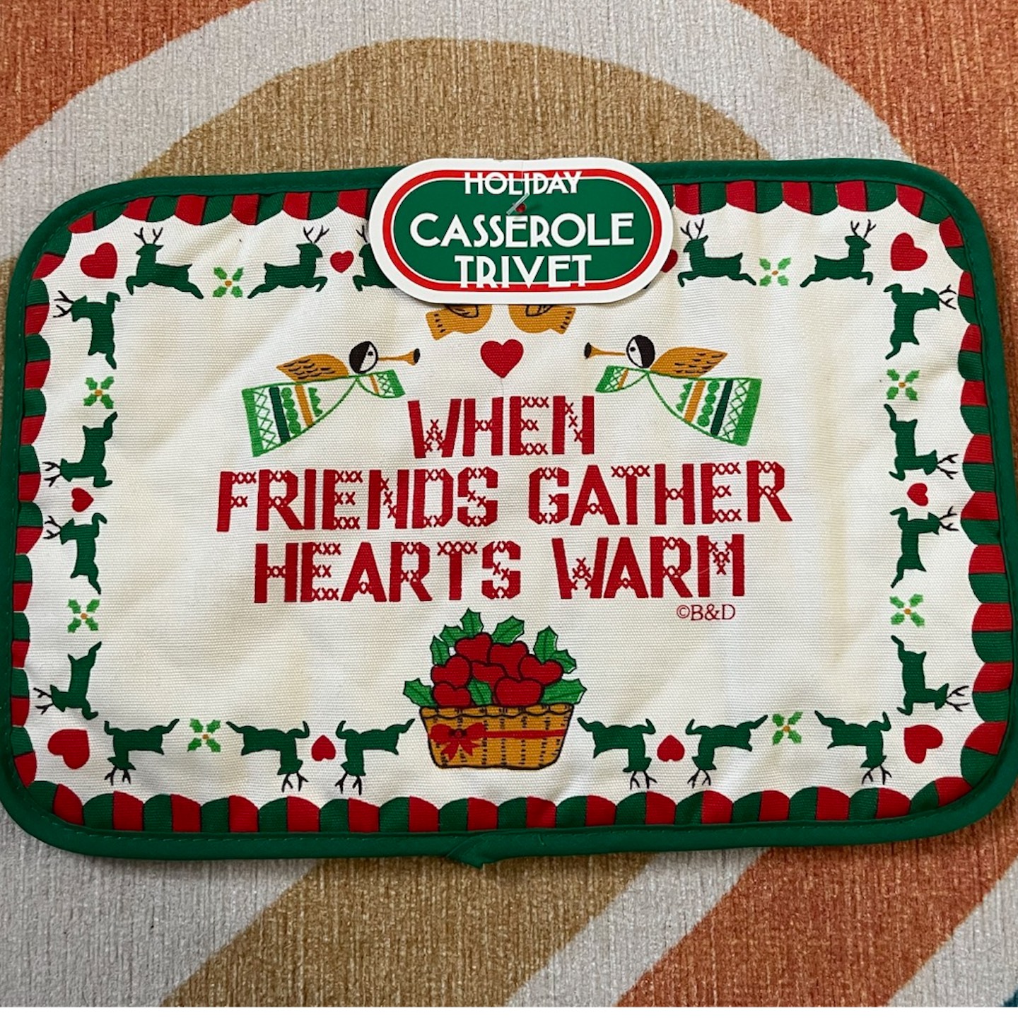 Vintage Christmas Faux Needlepoint Pot Holder When Friends Gather ...