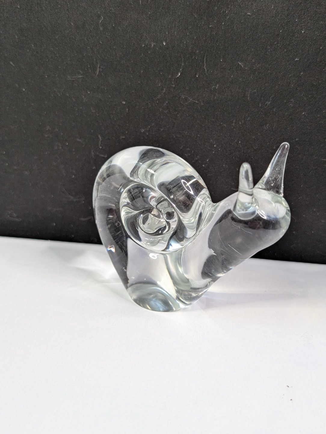 Vintage Crystal Clear Art Glass Snail Figurine - Reticulated Shell