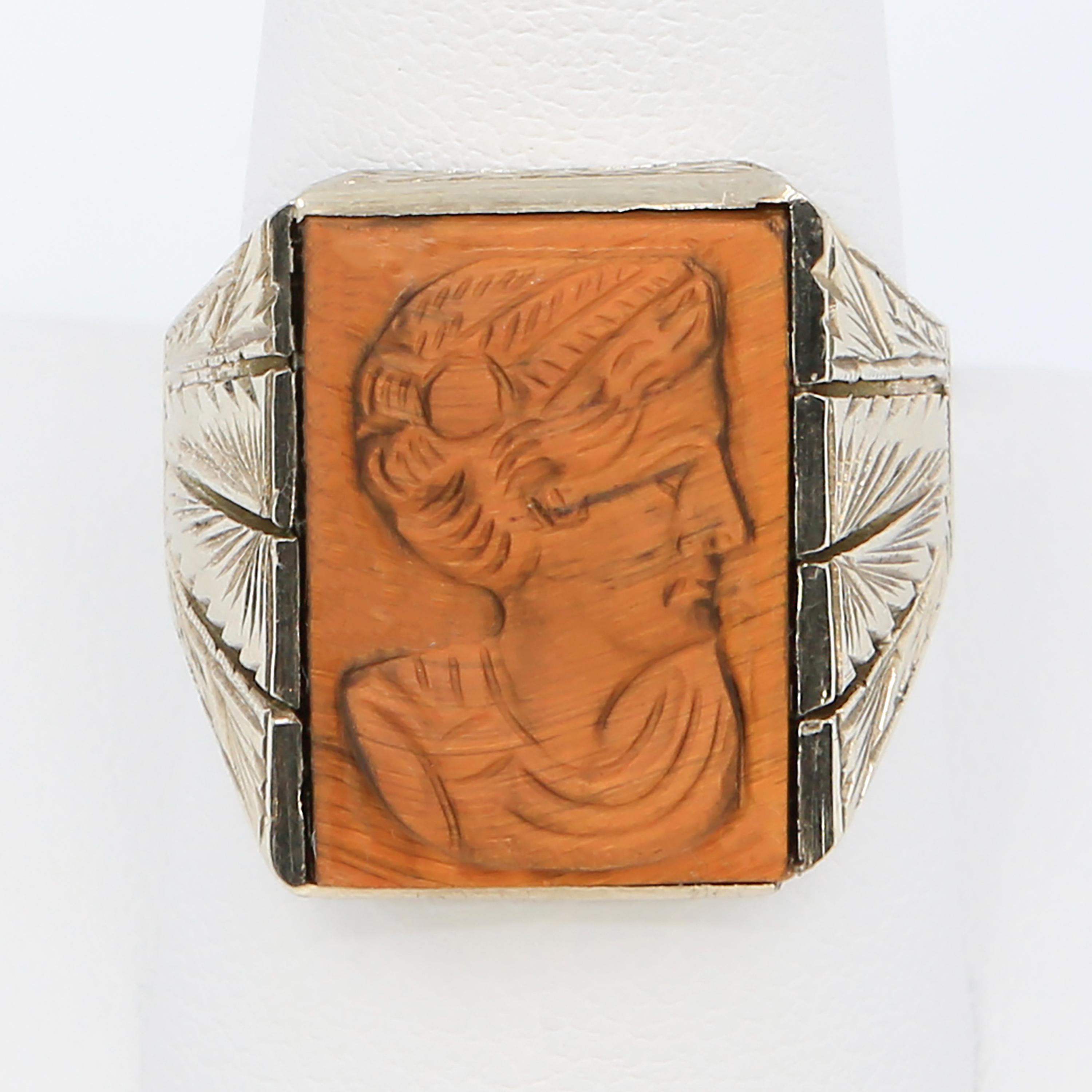 Antique Victorian 10K Gold Carved Tiger Eye Gemstone Cameo Ring 1900s ...