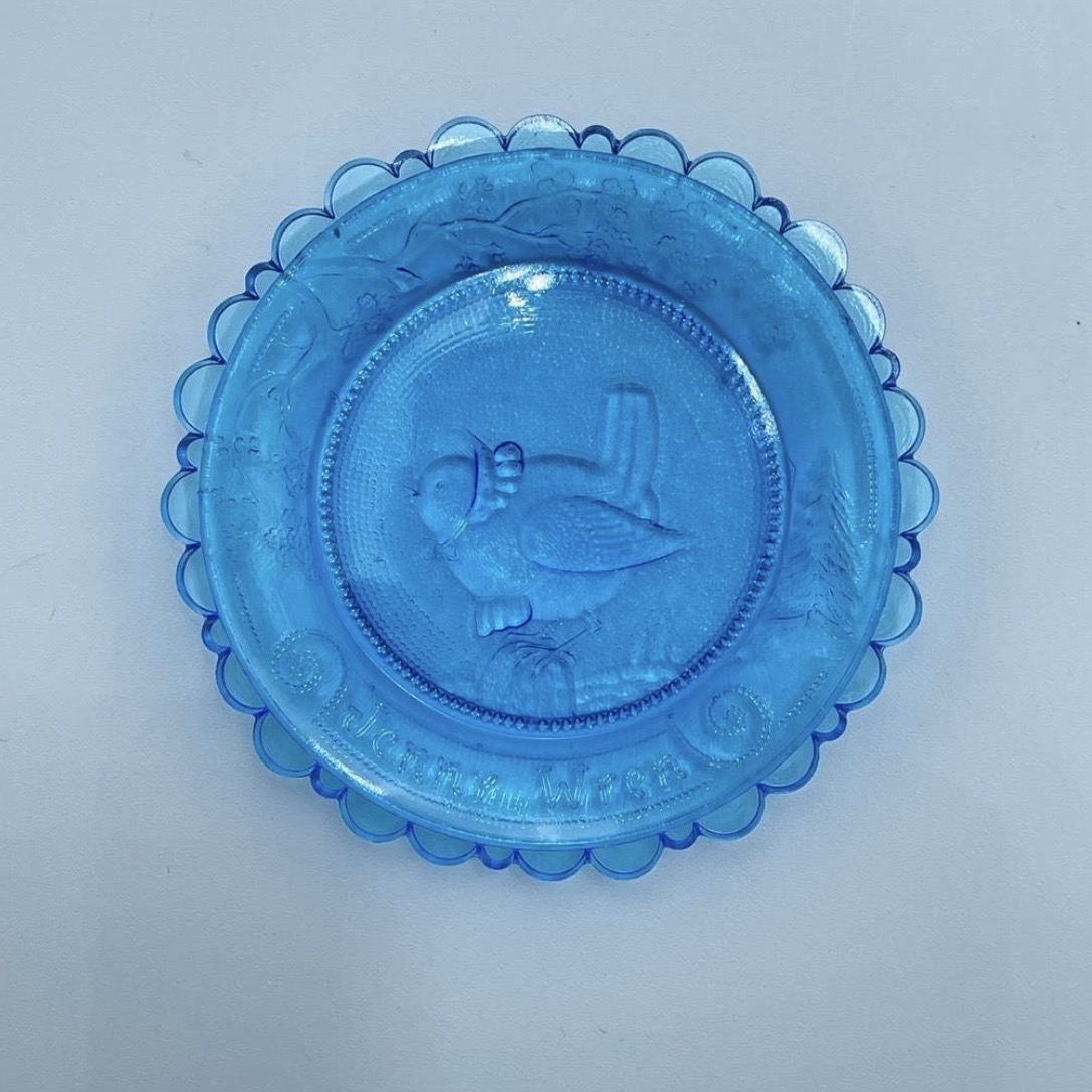 Pairpoint Glass Thornton Burgess Jenny Wren Small Blue Plate Original Label