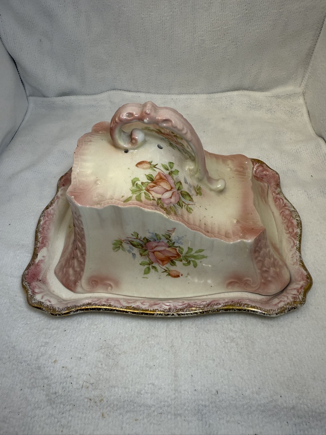 Vintage Victorian Floral Butter Dish with Pink Accents Late 1800s-Early ...