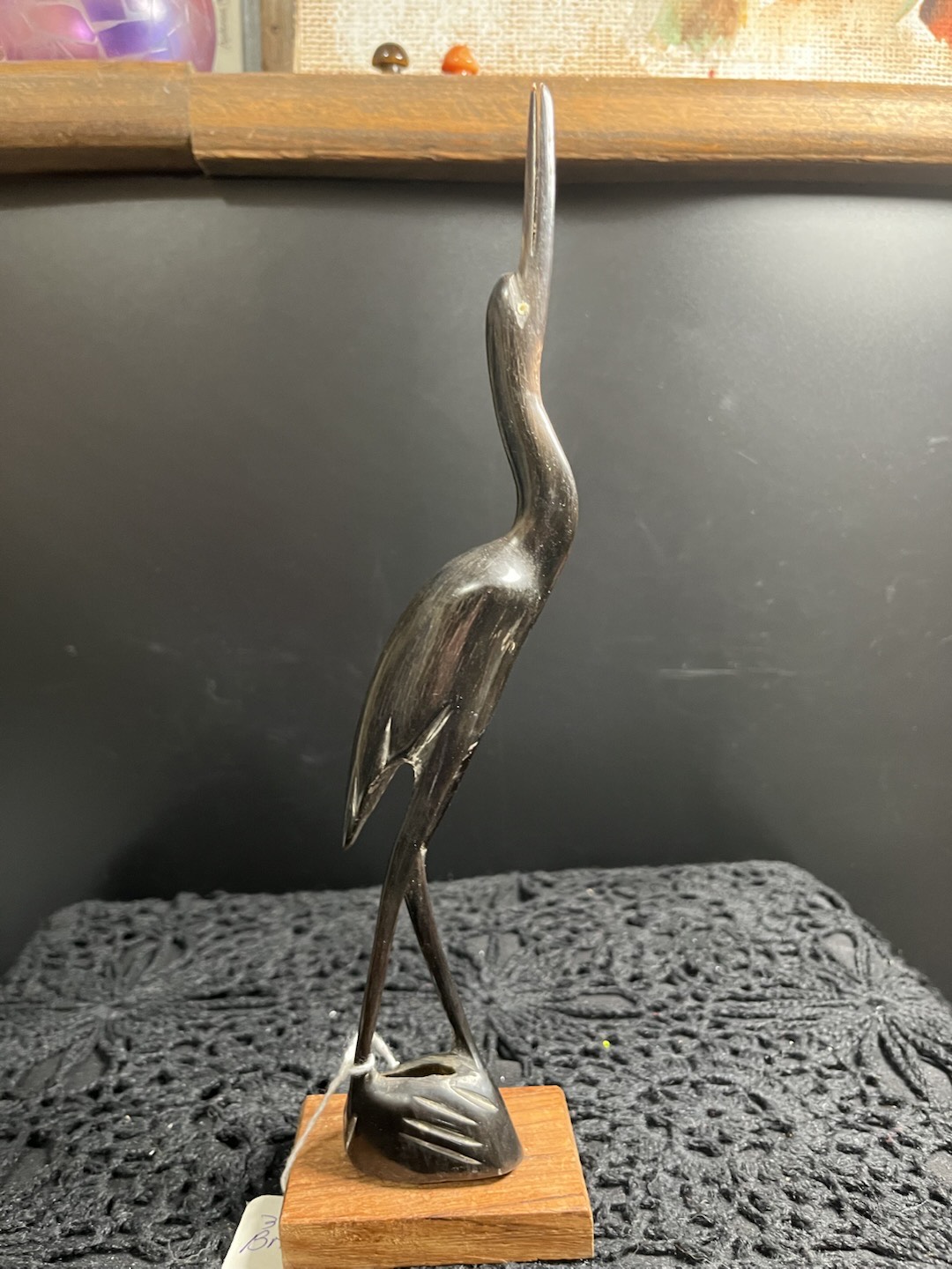 Wood Carved Crane/Stork on Wood Base