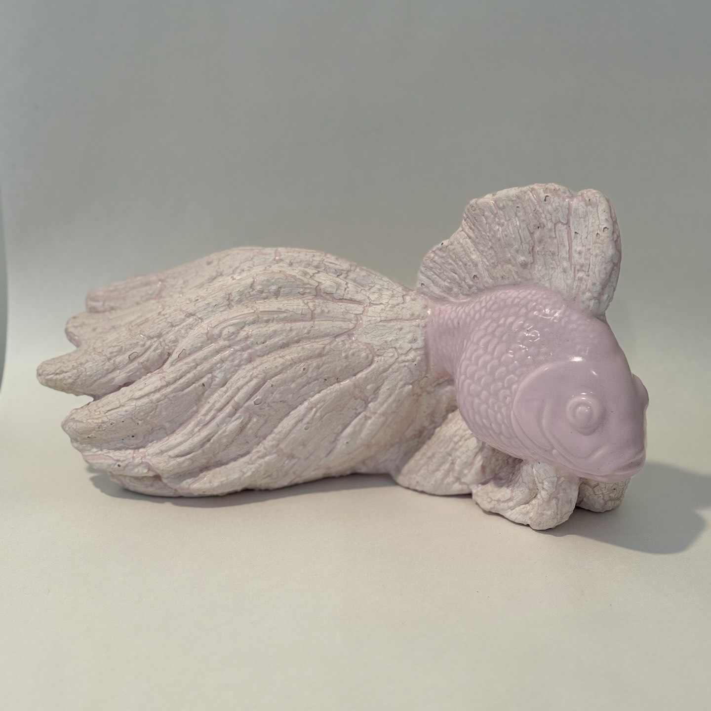 LARGE Vintage Pink Koi Fish GoldFish Beta Fish Figurine Ceramic Lava Glaze