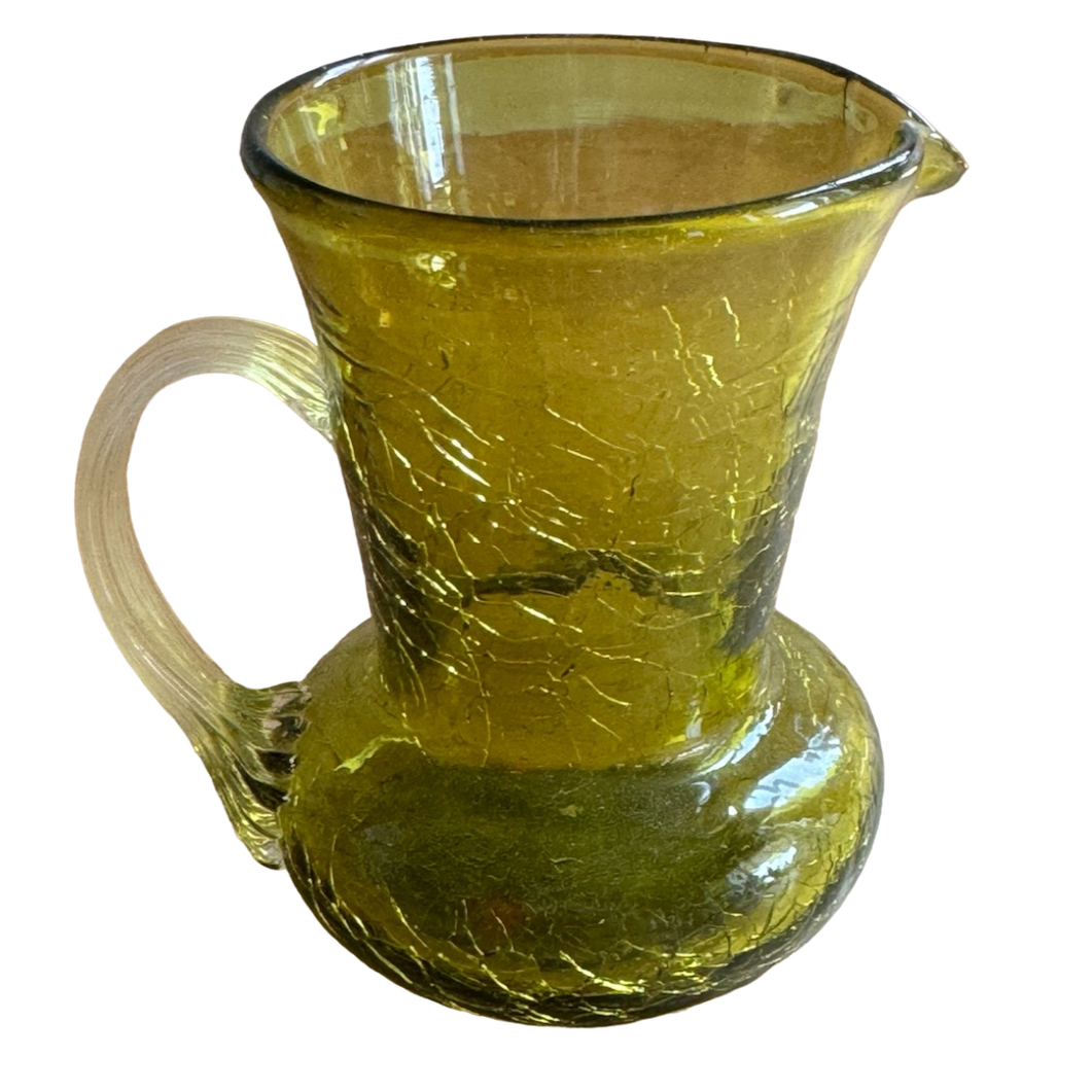 Vintage Pilgrim Glass 748 Avocado Green Crackle Glass Pitcher