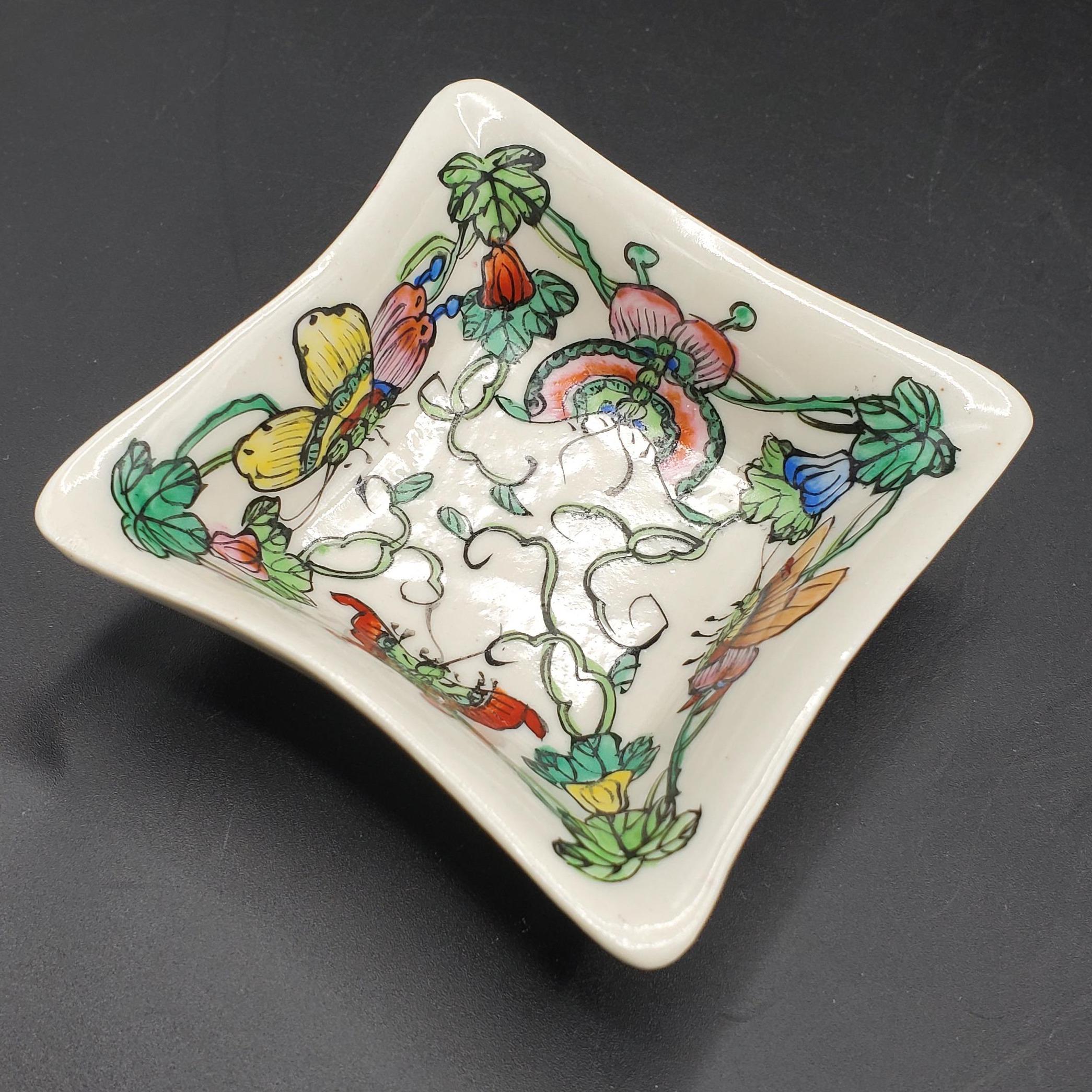 Vintage Square Ceramic Trinket Dish Salt Cellar, Art Deco Butterflies ...
