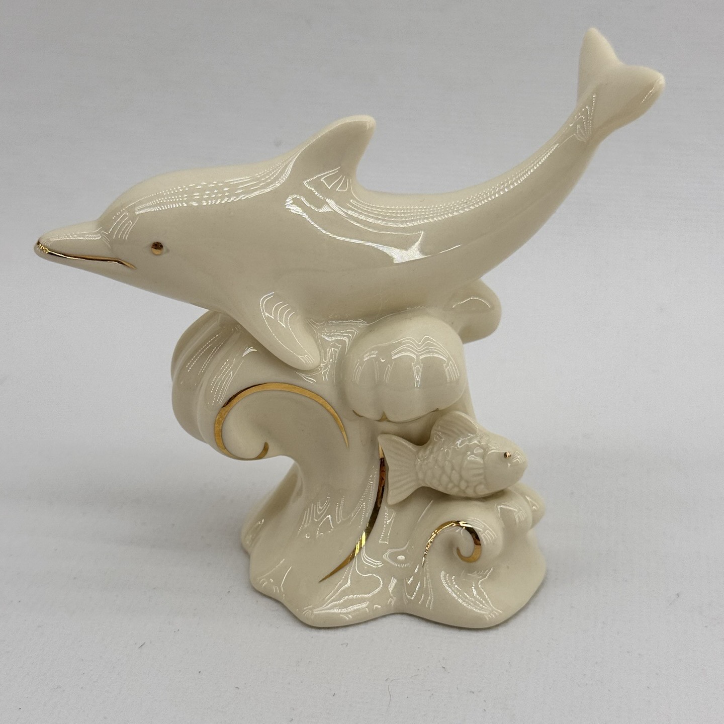 Vintage Lenox Porcelain Diving Dolphin With Fish Figurine 3" Tall Ivory ...