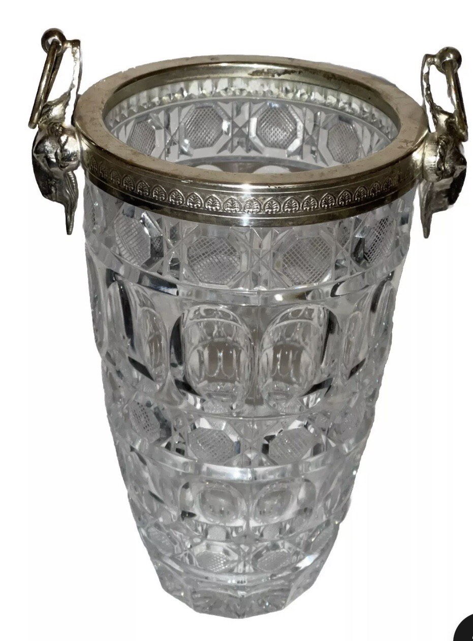 Versace Style Heavy Crystal Ice Bucket Ram Head Handles