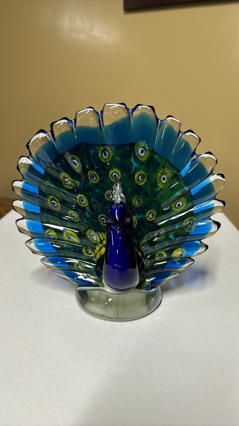 *SOLD* Peacock Murano Style Handblown Art Glass Figurine Paper Weight 8 ...