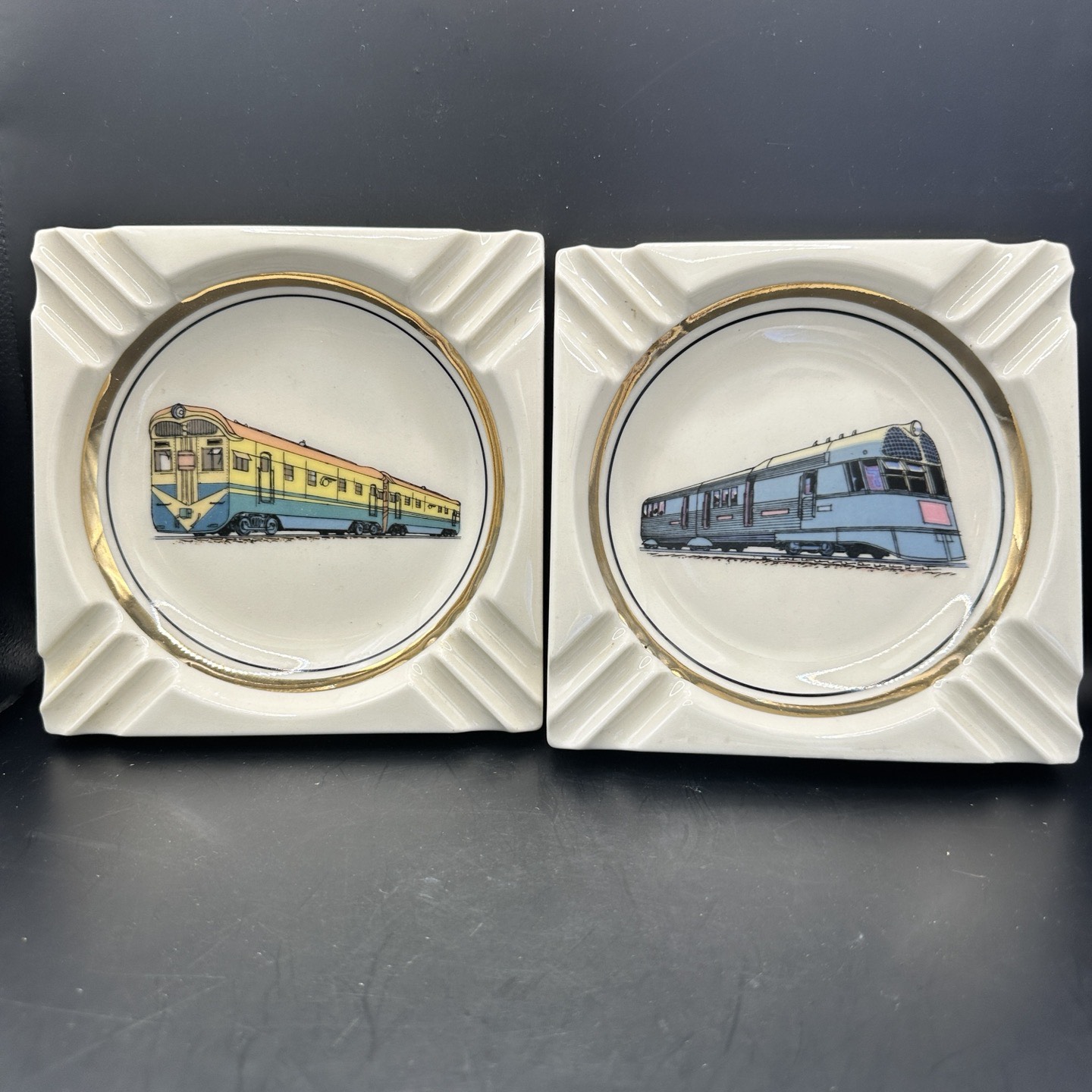 #1234 Two Vintage Executive Line Products Square Quality Porcelain Gold ...