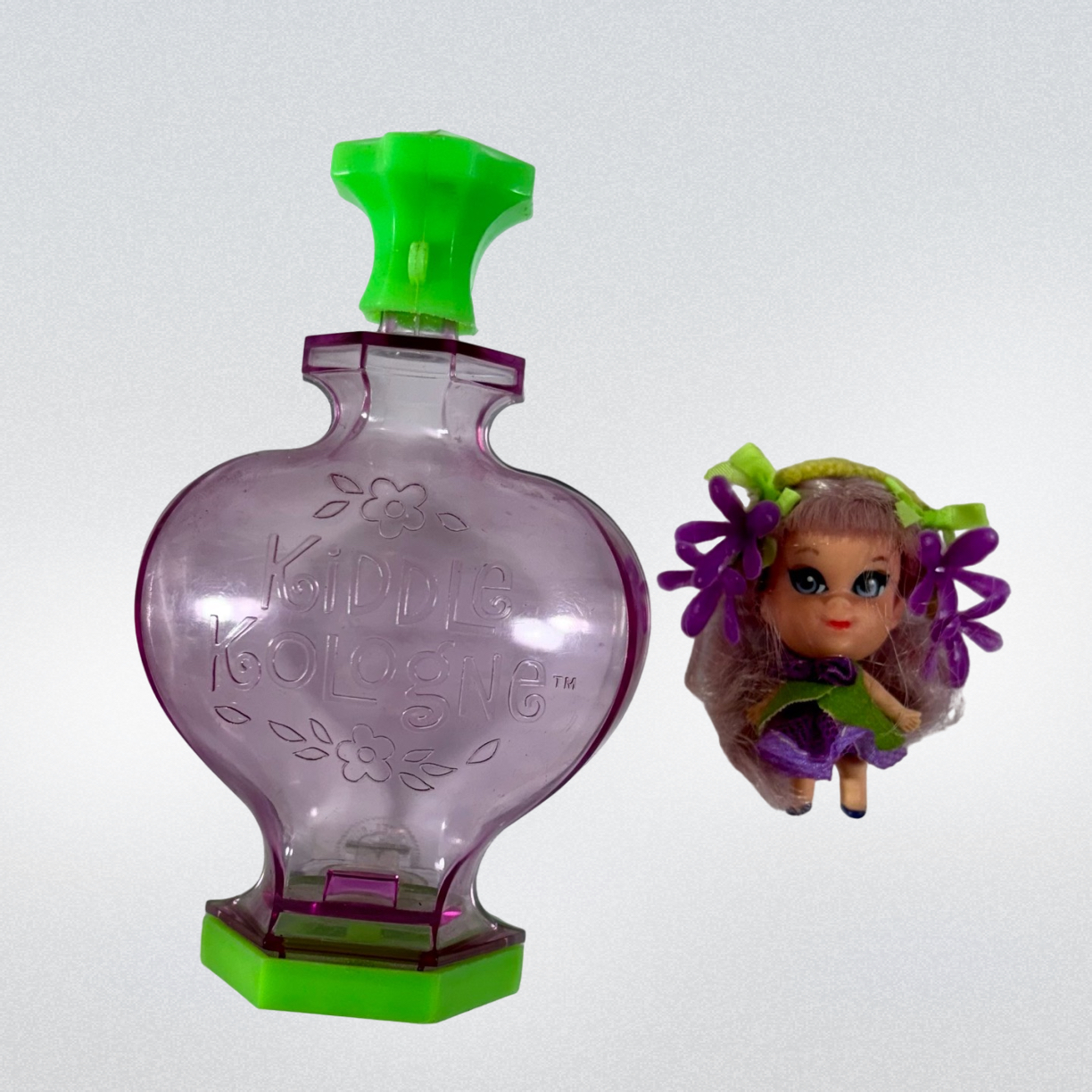 002. Vintage 1967 Liddle Kiddle Kologne Violet Doll and Bottle