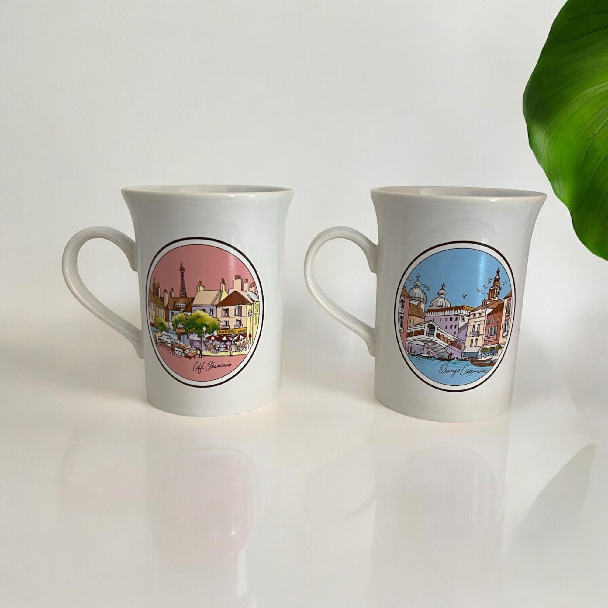 Pair of European France & Italy Destination Coffee Cup Mugs. Kilncraft ...