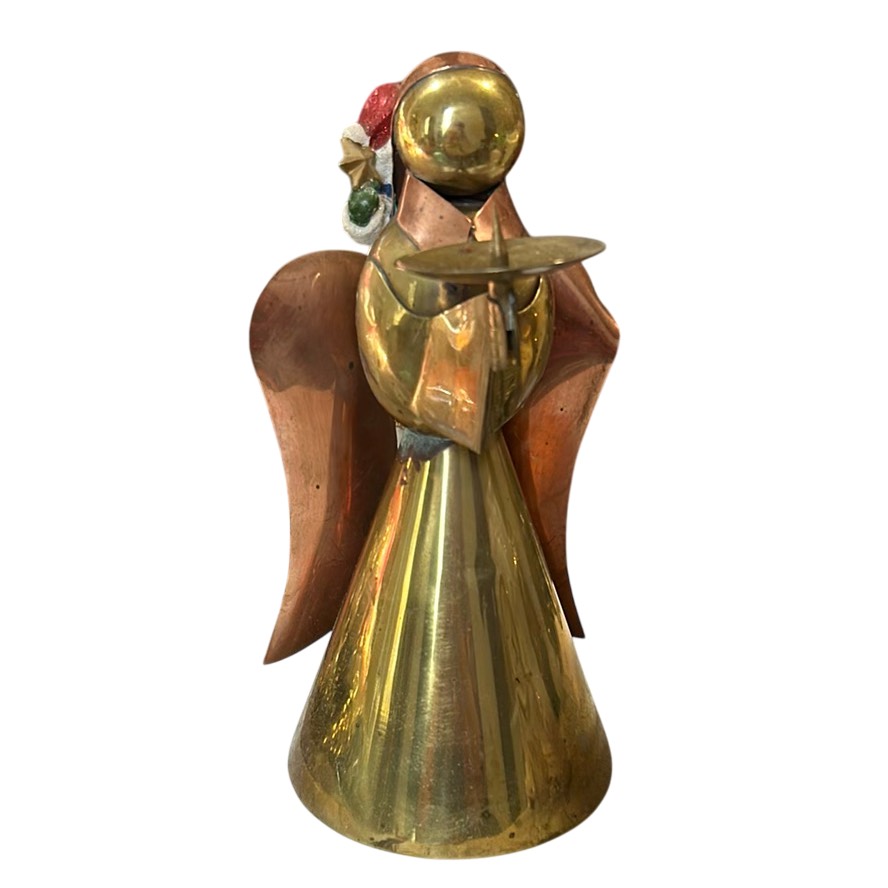 Vintage brass and copper angel candleholder 10 inches