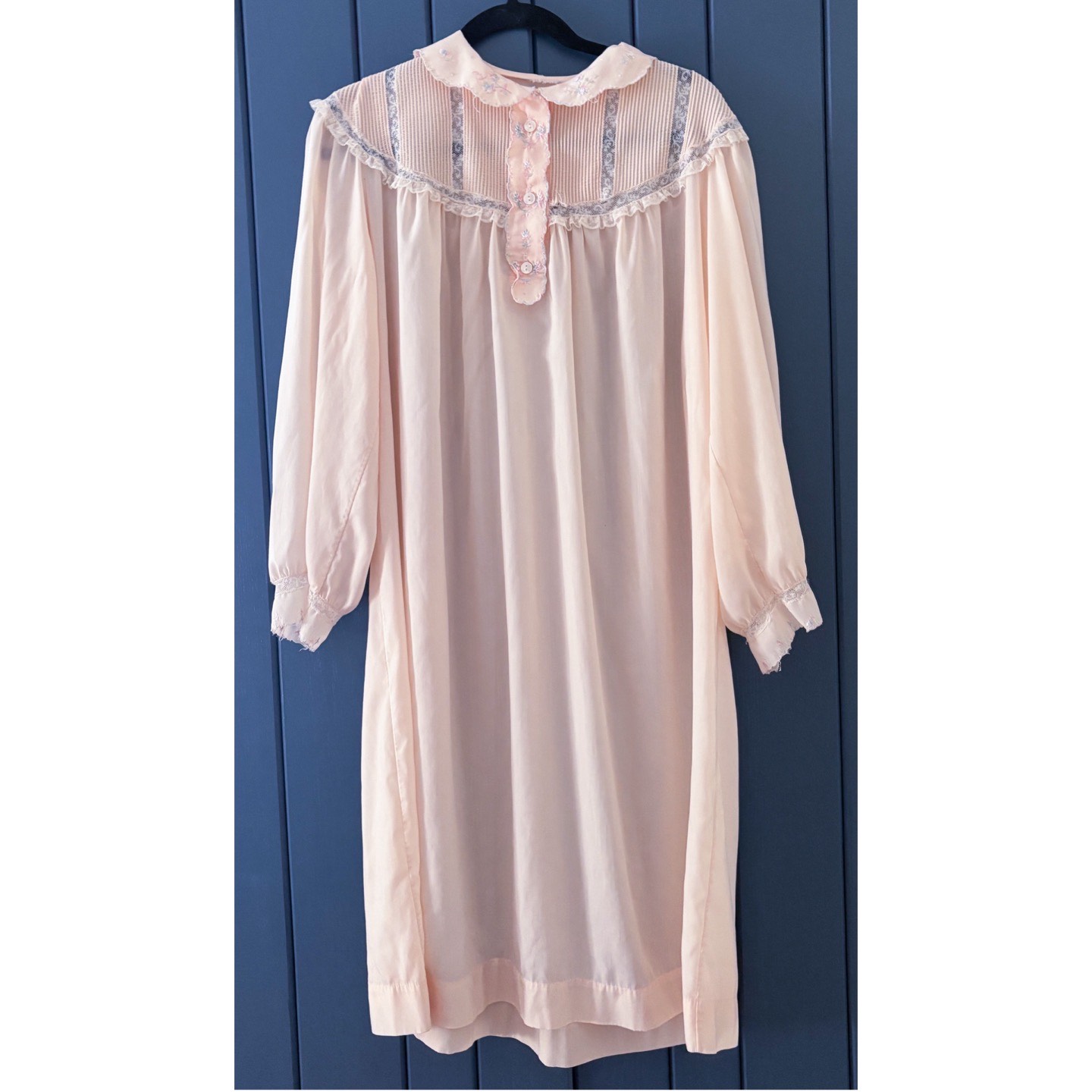 Vintage Sheer Peach Nightgown Fits XL XXL Dainty Lace Trim Cottagecore ...