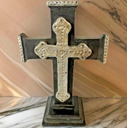 Resin Cross Two Tone on stand Western style 10 inches x 6 inches