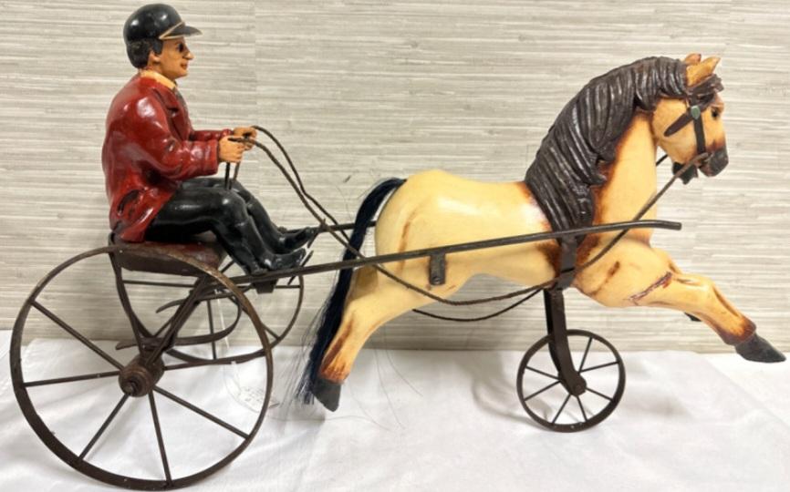 Vintage Iron And Wood Sulky With Horse & Driver