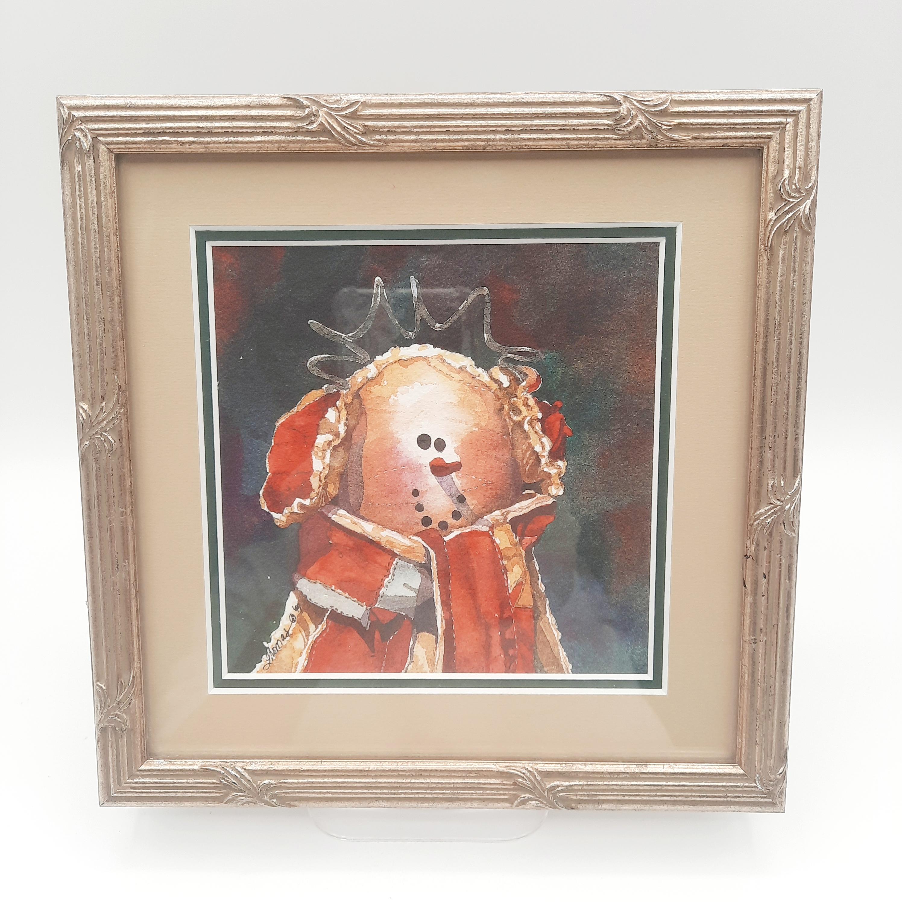 Vintage Snowman Signed Art Picture "Shiver" by DeAnne Thomas 1999