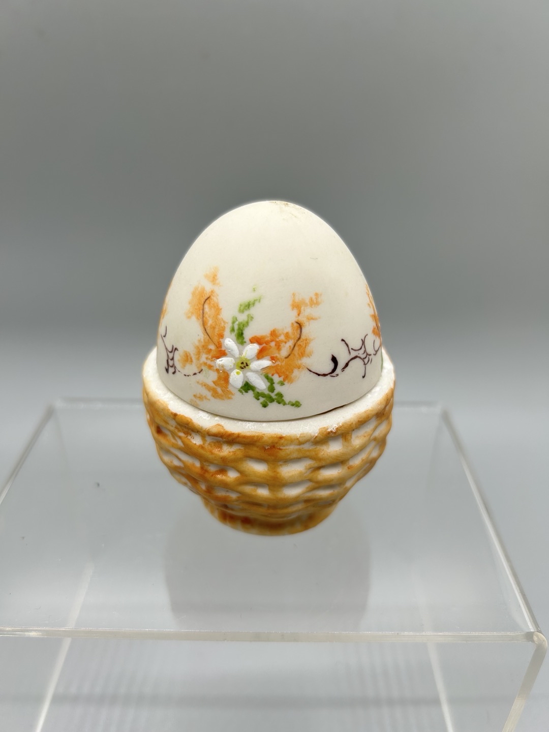 Ceramic Peach Hand painted Flowered Egg Cup 3”