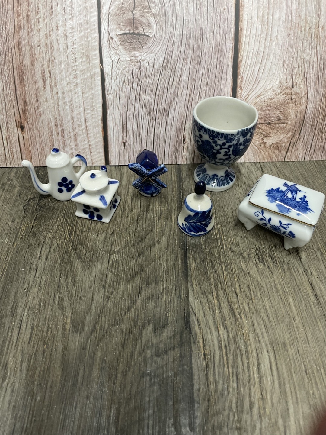 Delft Blue & Blue White Miniatures Trinket Dish Egg Cup Decor Lot Of 6