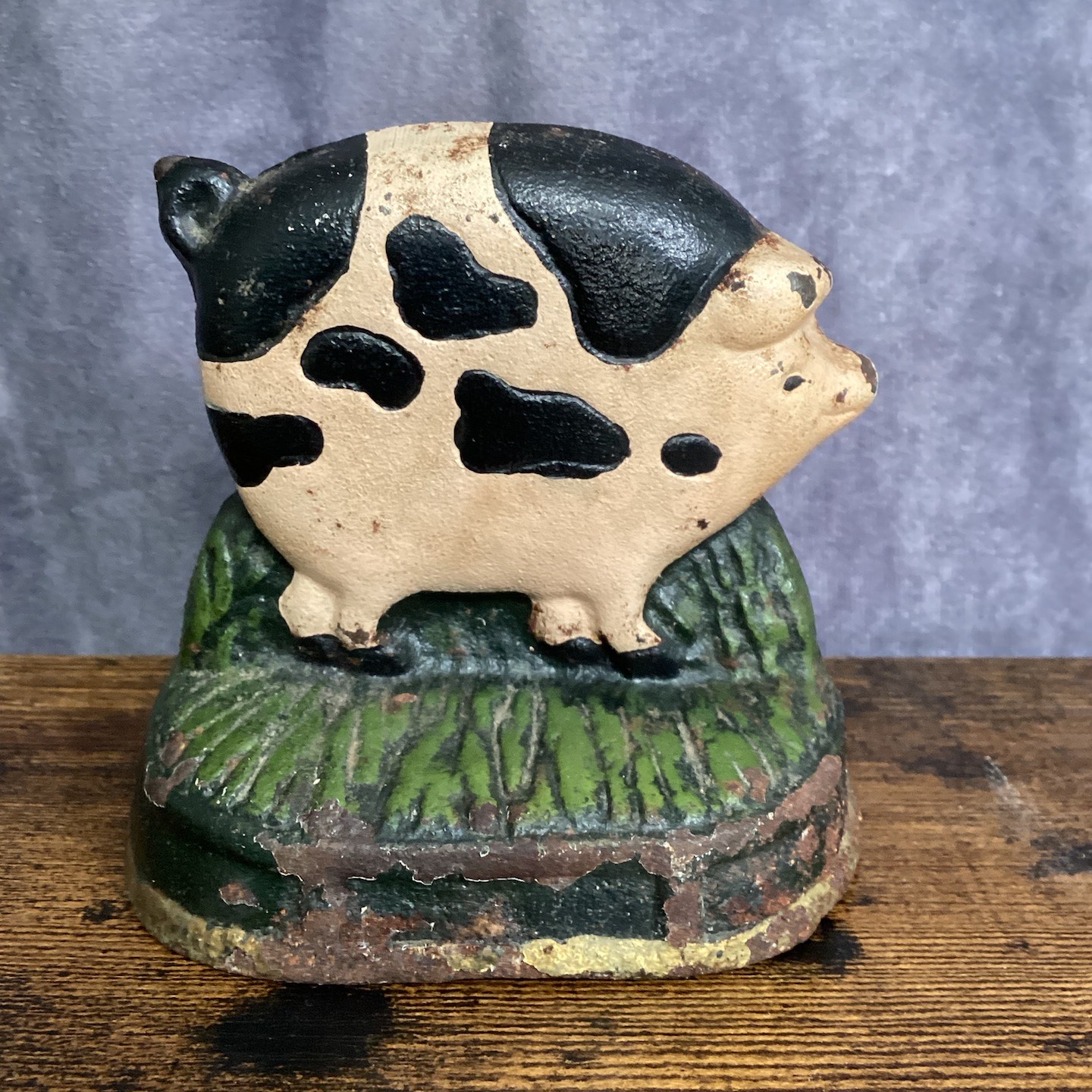 Vintage Cast Iron Pig Painted Door Stop