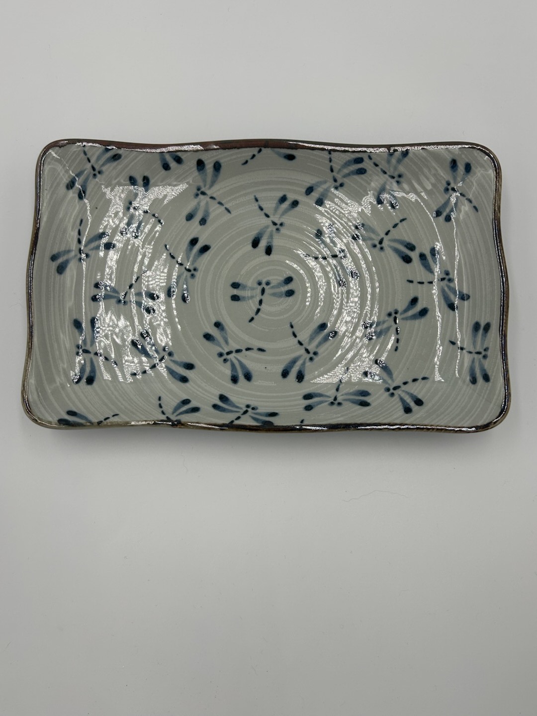 Kafuh Japan Dragonfly Blue & Grey Sushi Plate