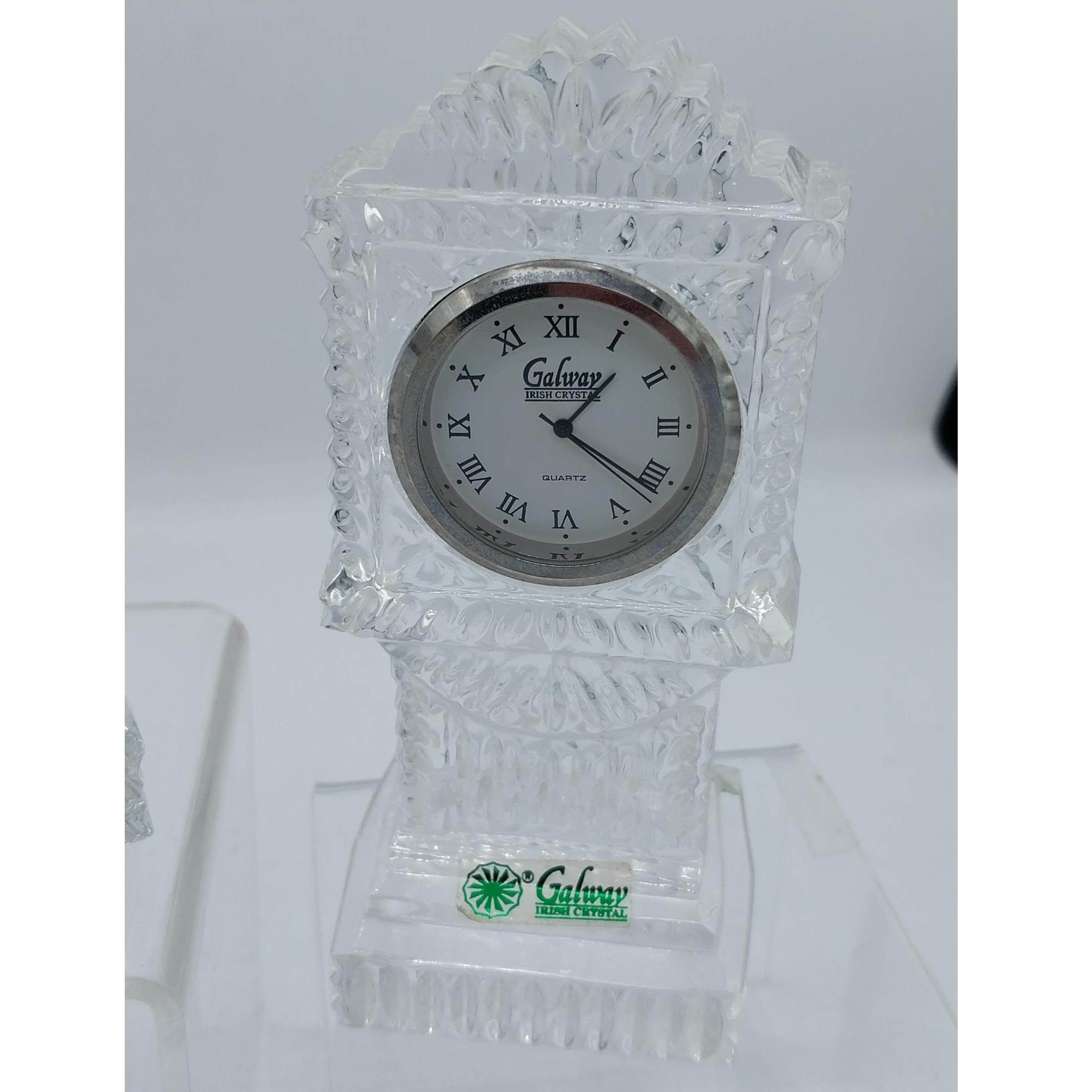 Vintage GALWAY Irish Crystal Quartz Grandfather Clock Desk Clock