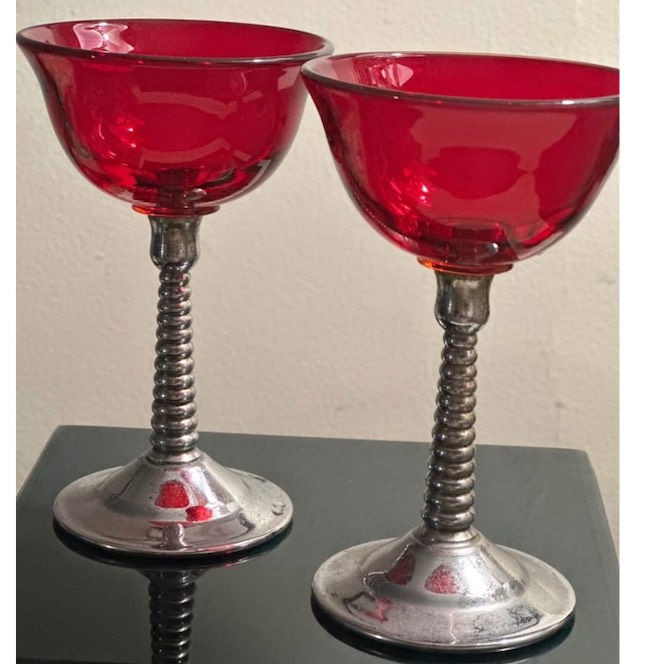 Vintage Pair Of Ruby Red Cordials