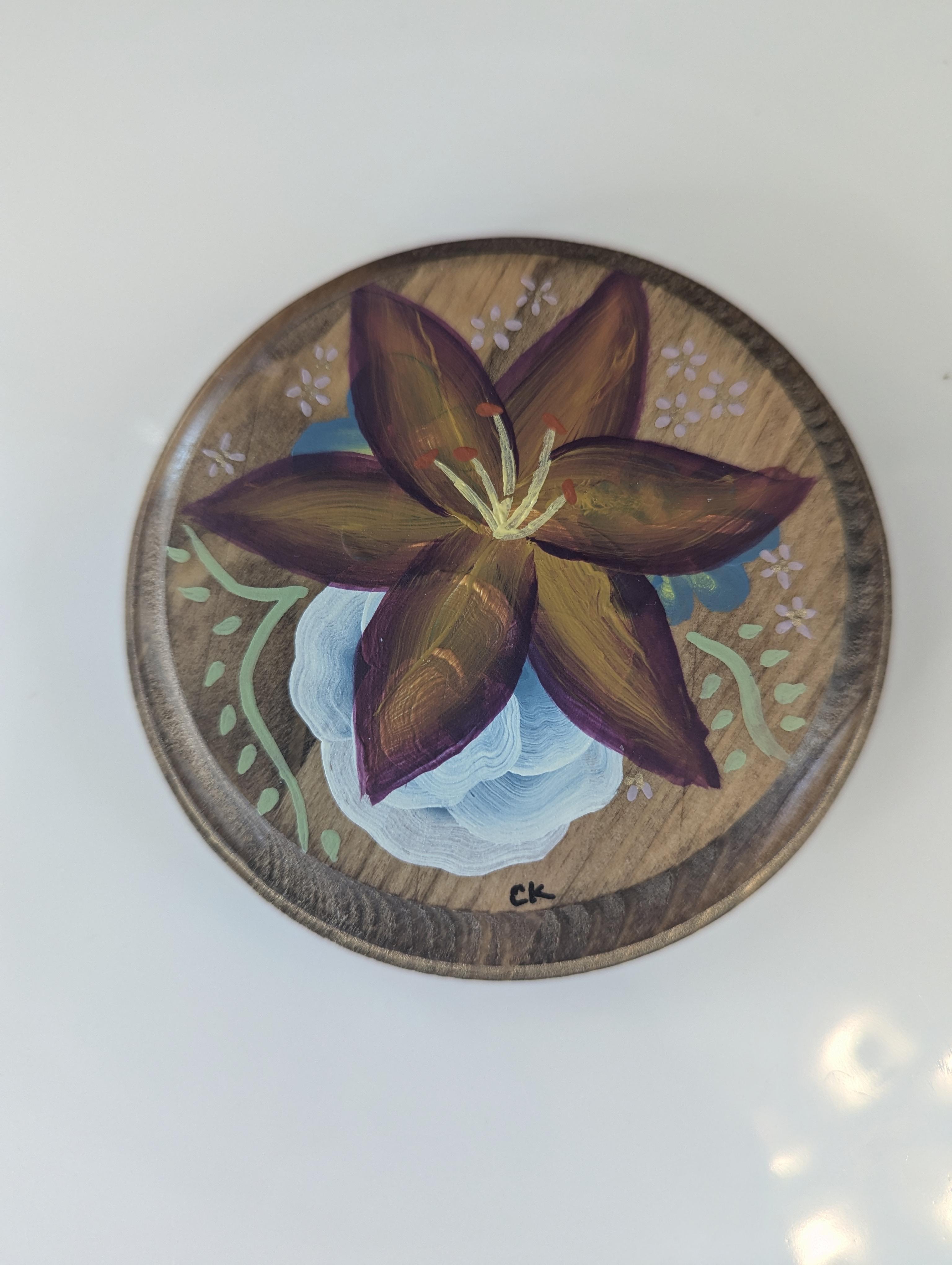 Hand-Painted Wooden Plaque with Floral Design