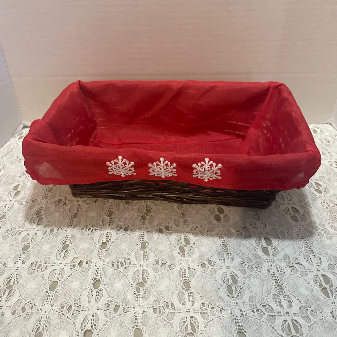Red Wicker Basket with Snowflake Liner