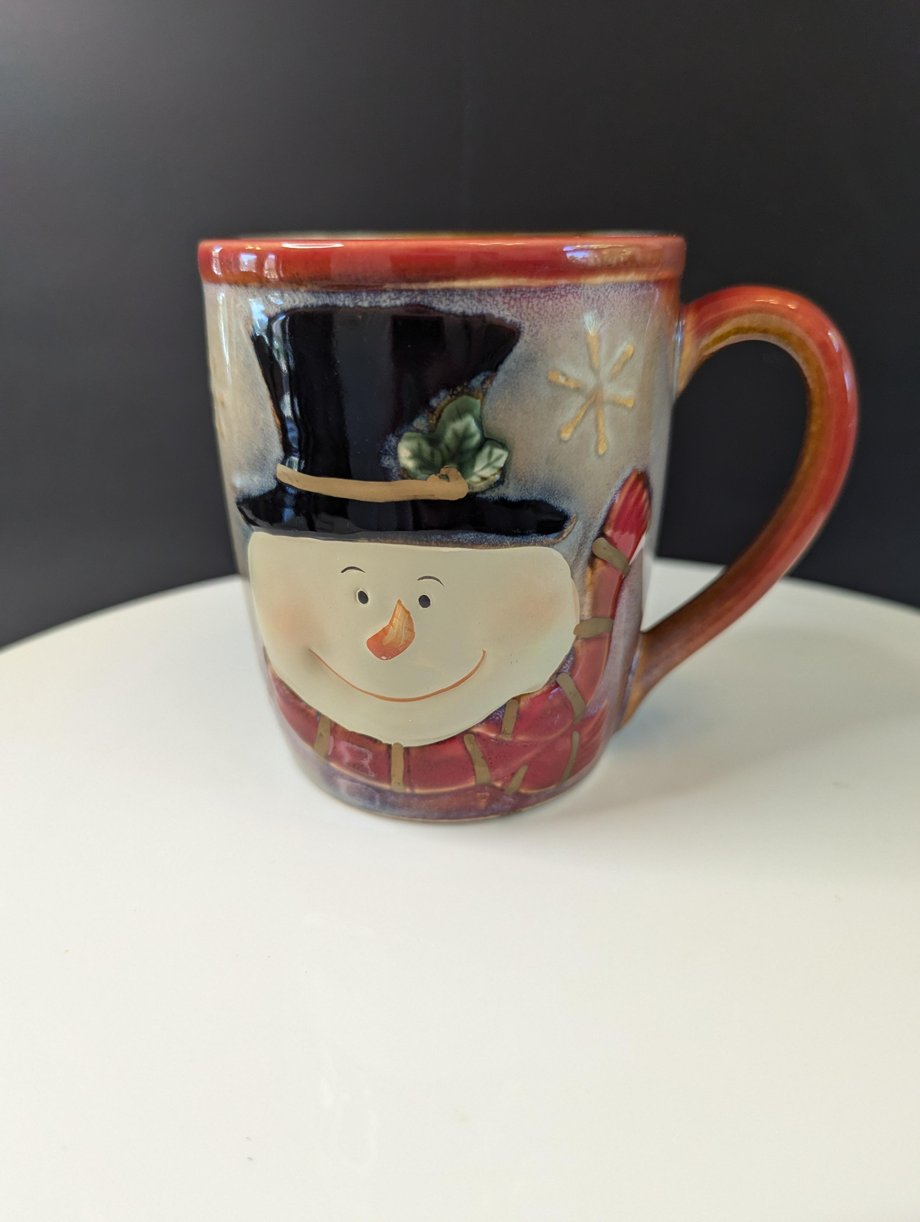 Vintage Snowman Christmas Mug, Festive Holiday Ceramic Coffee Cup