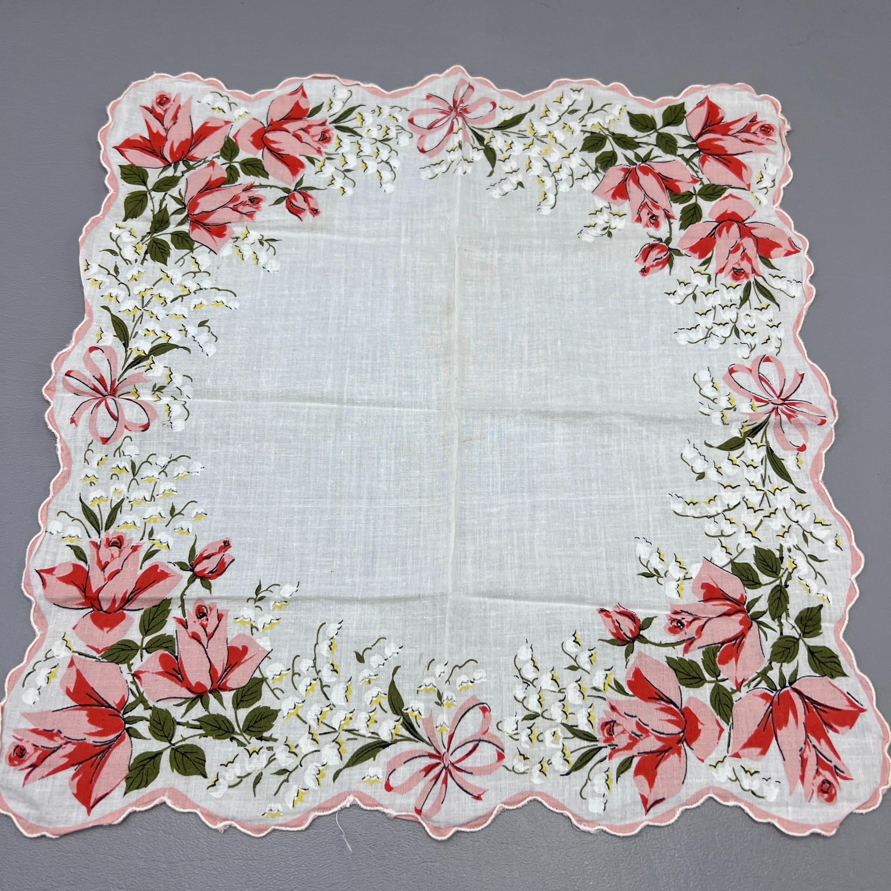 #004 Rose Frame Handkerchief Hankie Vintage 12"X12"