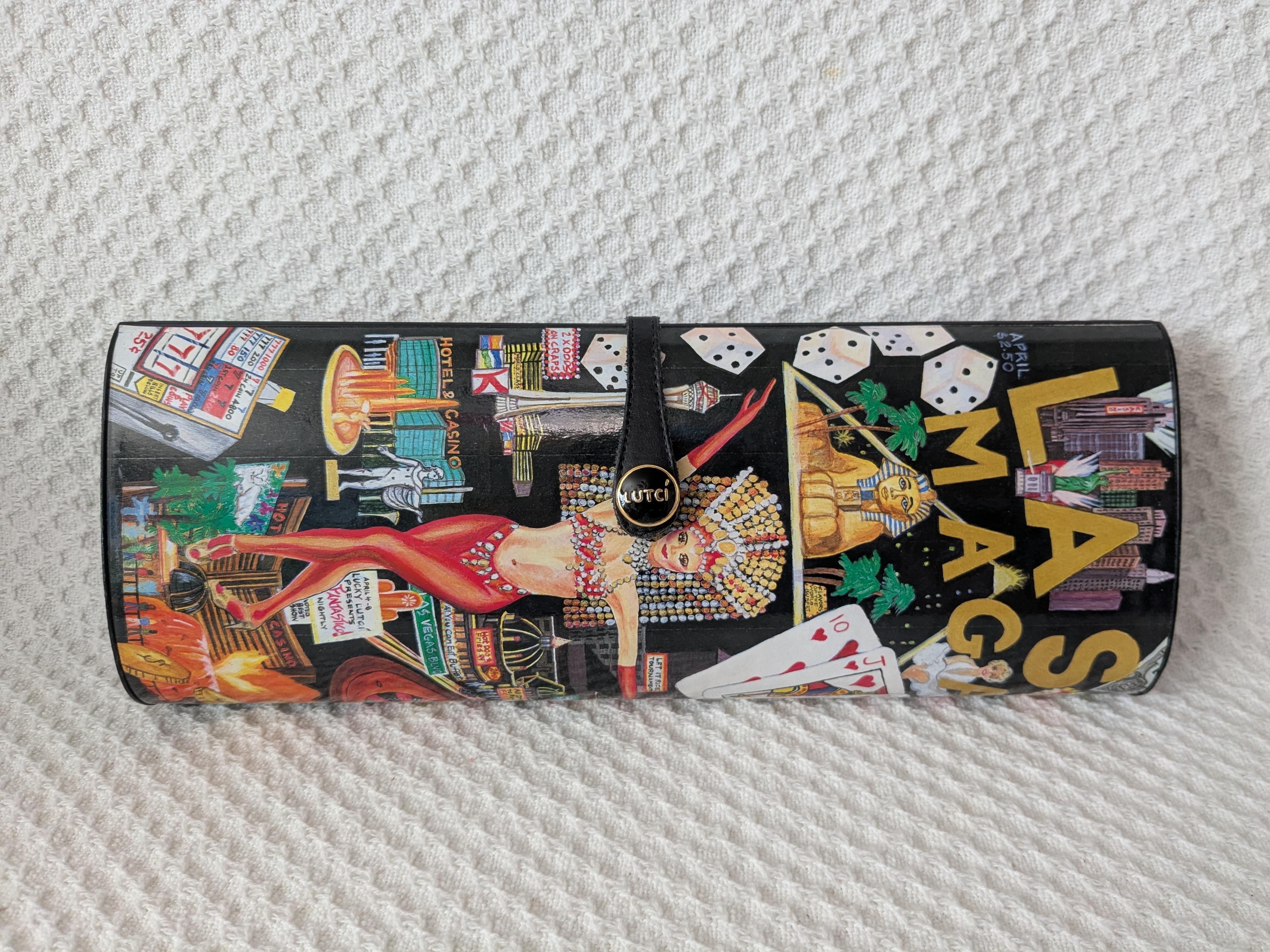 MAGAZINE CLUTCH Purse LAS VEGAS LUTCI BY ANNA SILVEY Signed HARD SHELL