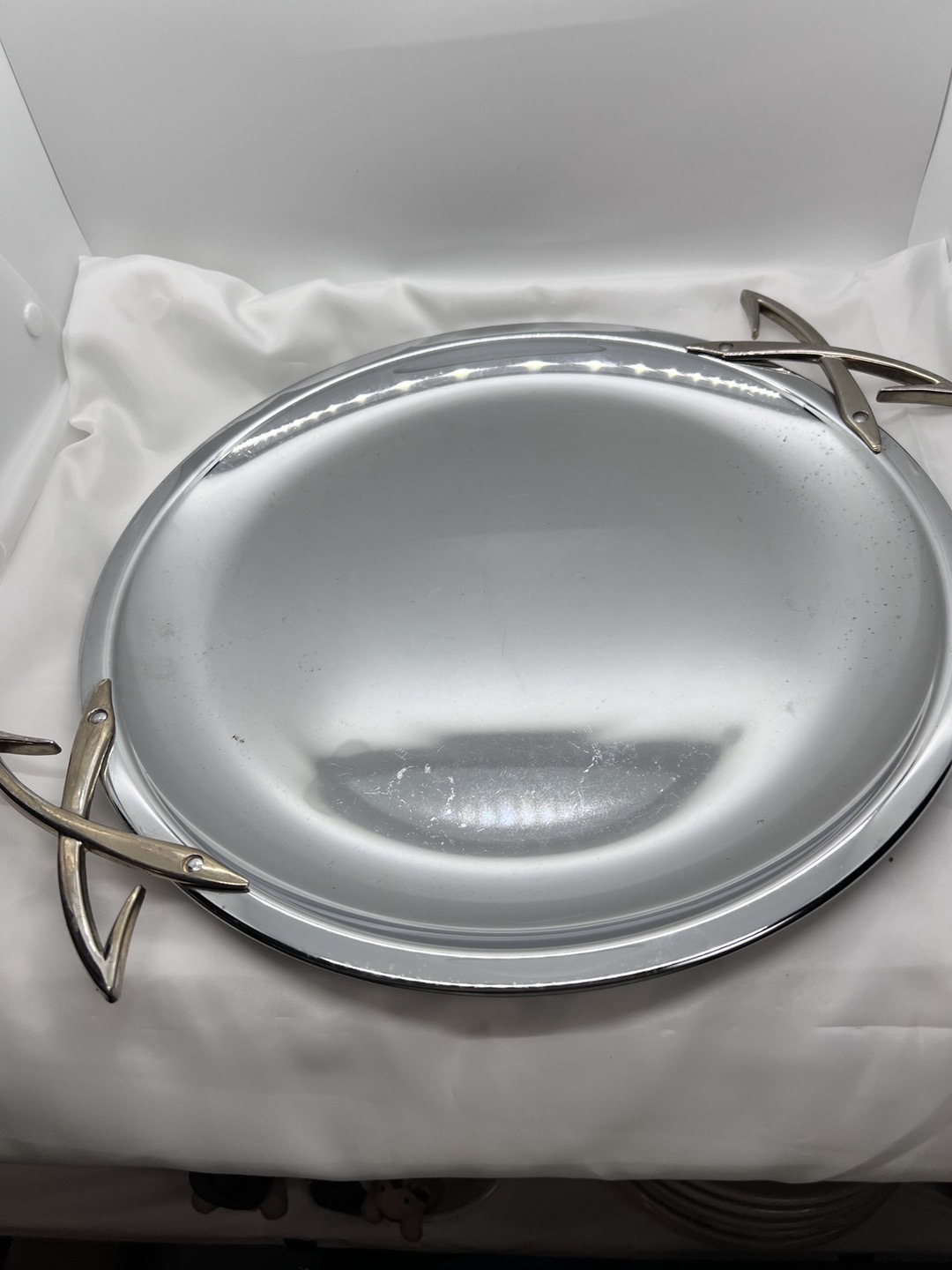 Kromex Vintage Stainless Steel Serving Tray. Round with Ornate Gold ...