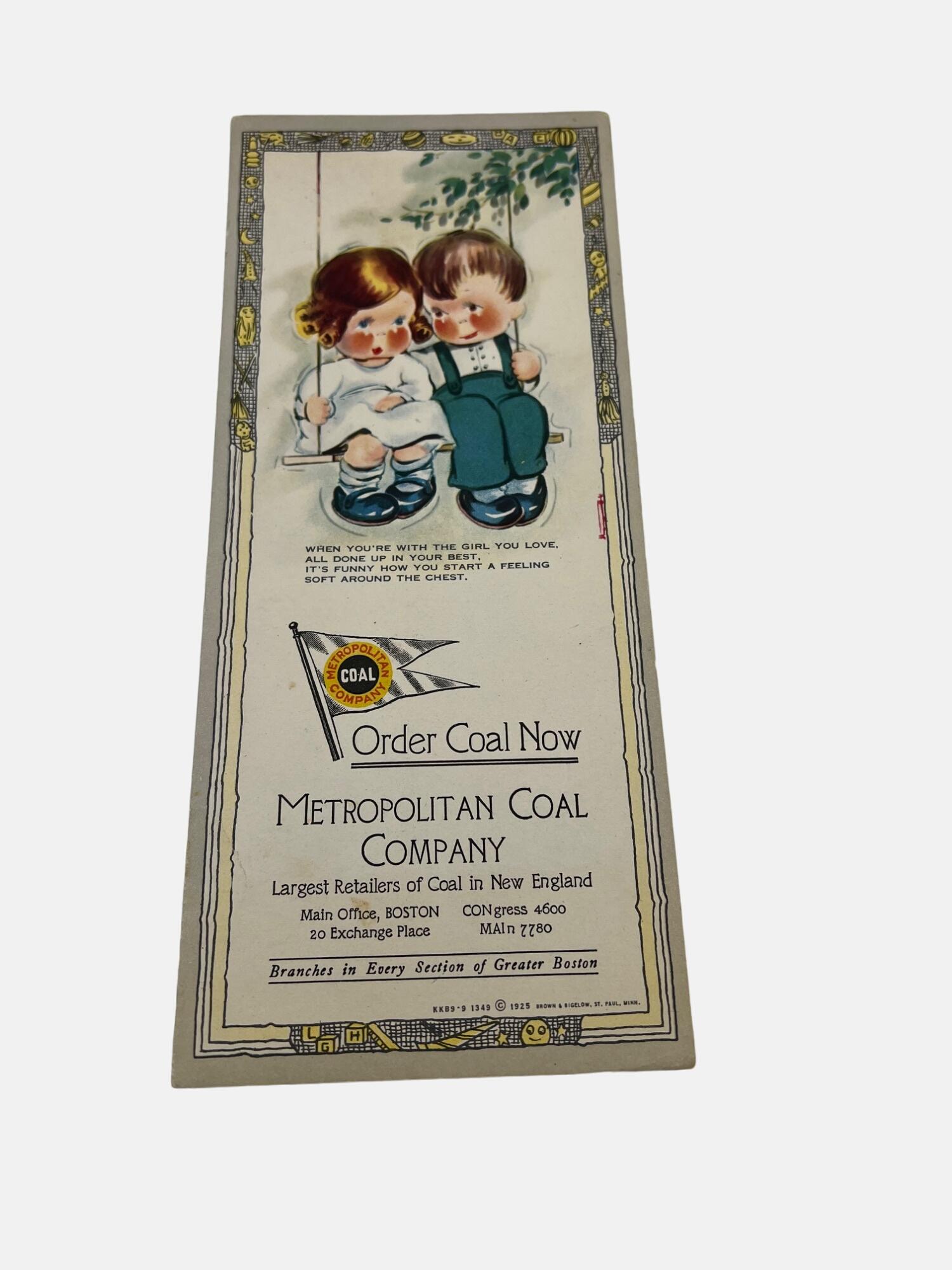 1925 Metropolitan Coal Company Advertising Ink Blotter Card New England ...