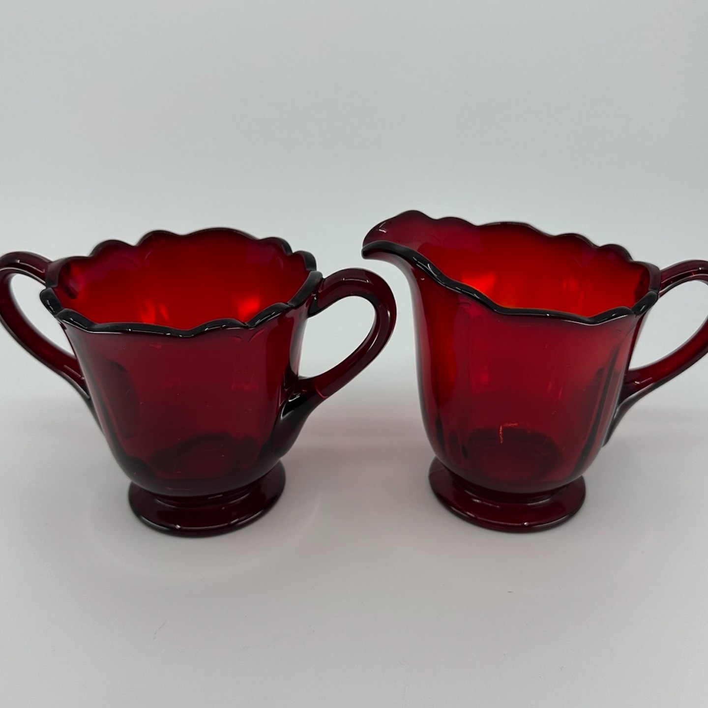 Ruby Red 1930s Fostoria Fairfax Depression Glass Open Sugar & Creamer Set/2