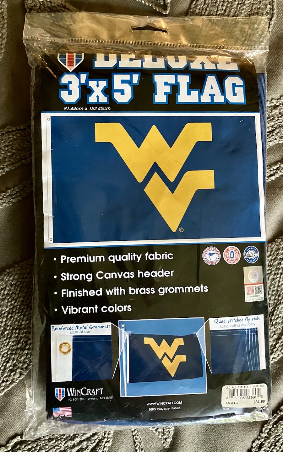 West Virginia University WVU Wincraft 3’ x 5’ Flag Licensed Brass ...