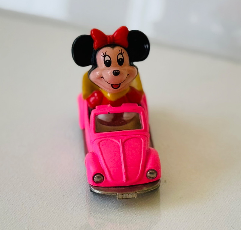1970s Vintage Minnie Mouse Pink Car Toy Disney Parks Collectible 3"x1.5"X1"