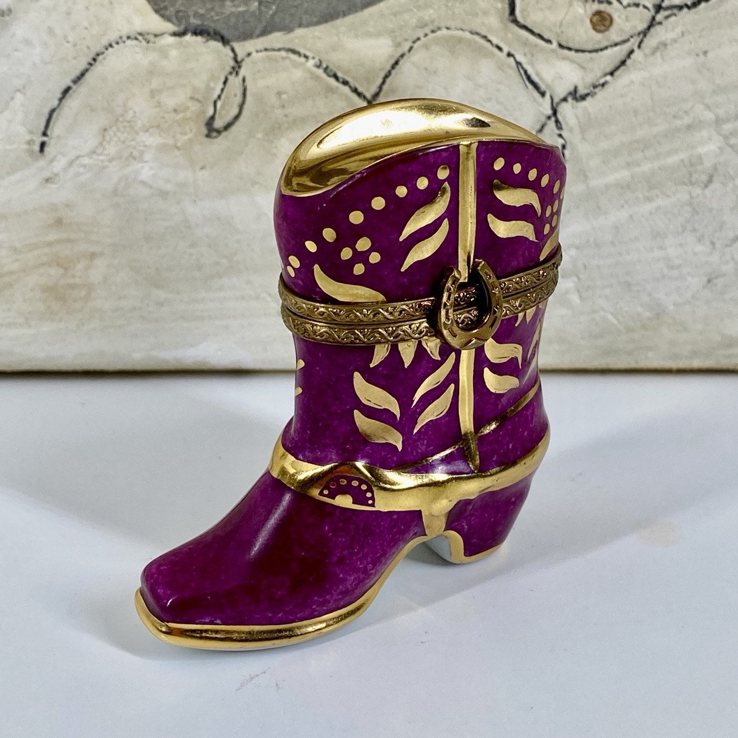 LIMOGES Western COWGIRL BOOT Trinket Box/Pill Case VTG Hand Painted ...