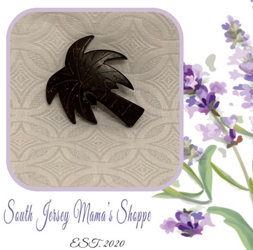 Coconut Shell Carved Palm Tree Brooch