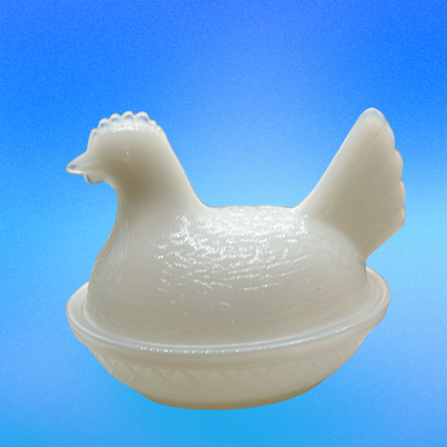 03. vintage white milk glass chicken hen on nest coverd dish