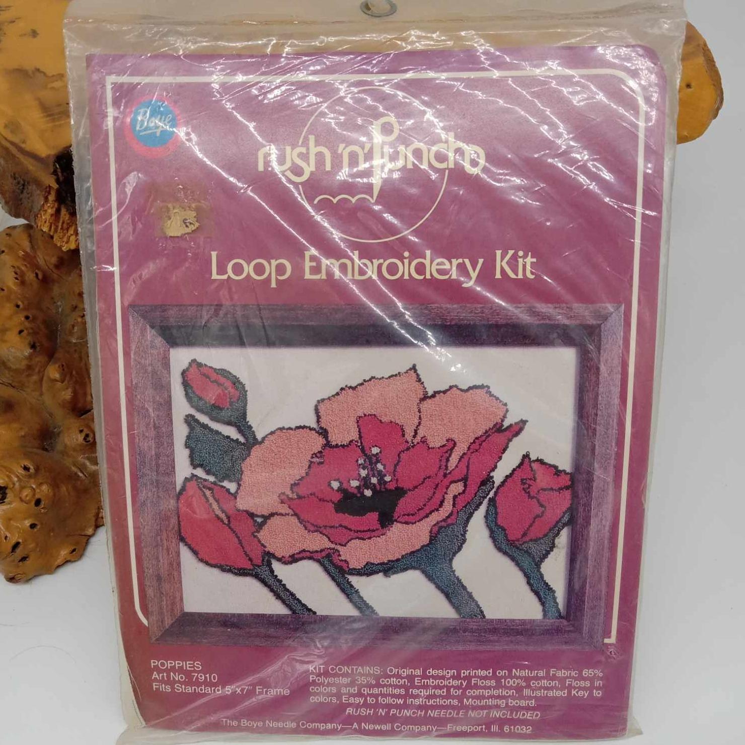 Rush and Punch kit, loop embroidery, Poppies, NIB, new