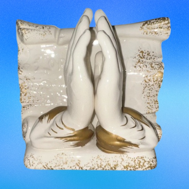 Vintage Lefton China Ceramic Praying Hands Planter “Lord’s Prayer” Gold ...