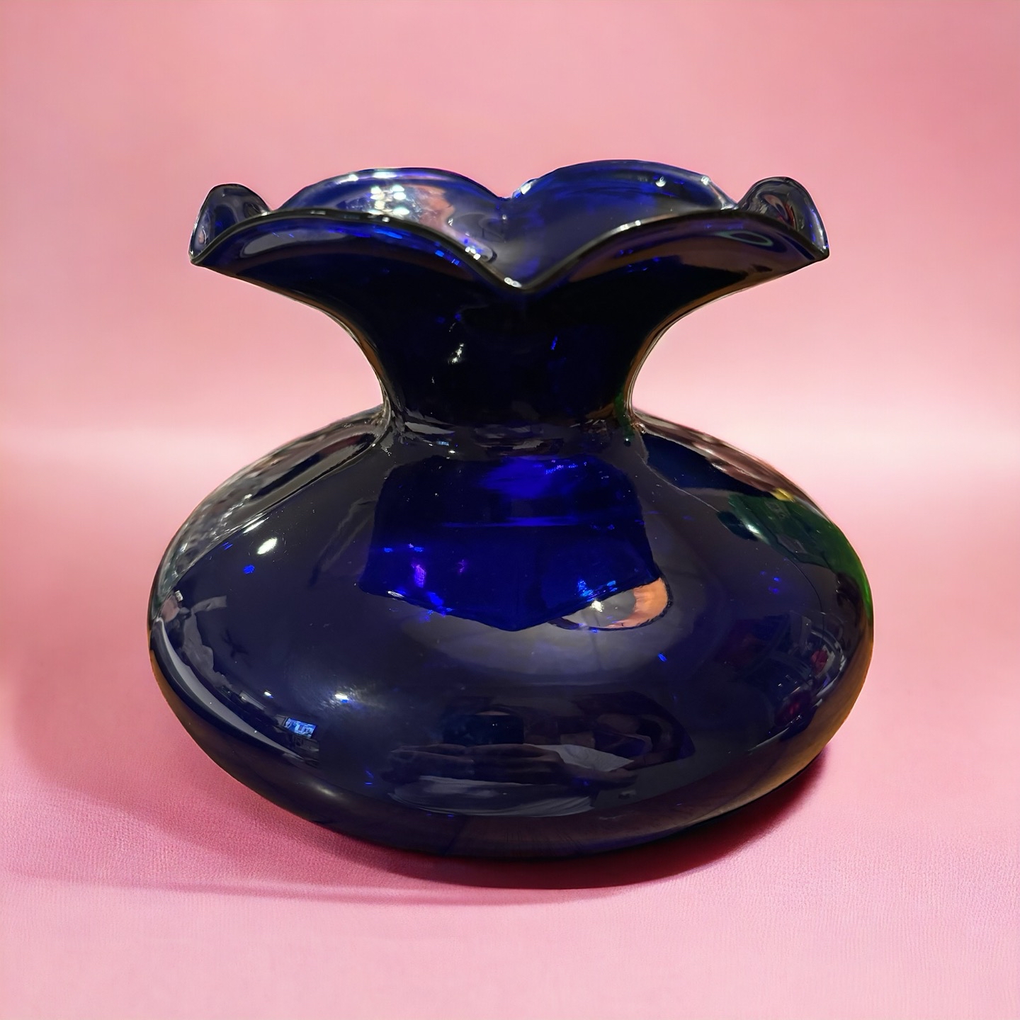 1980’s Cobalt Blue Ruffled Vase